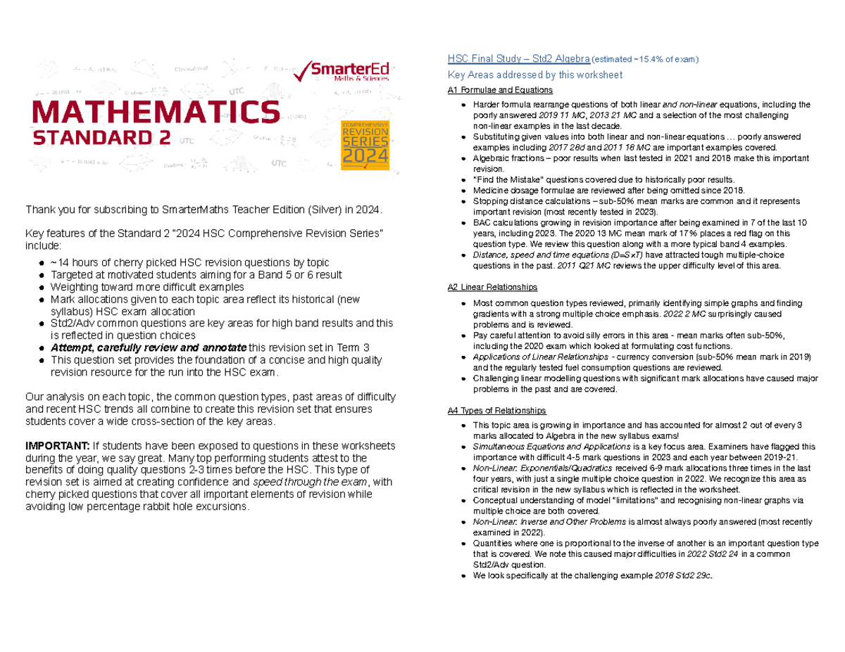 2024 STD2 Algebra Revision - Thank you for subscribing to SmarterMaths ...