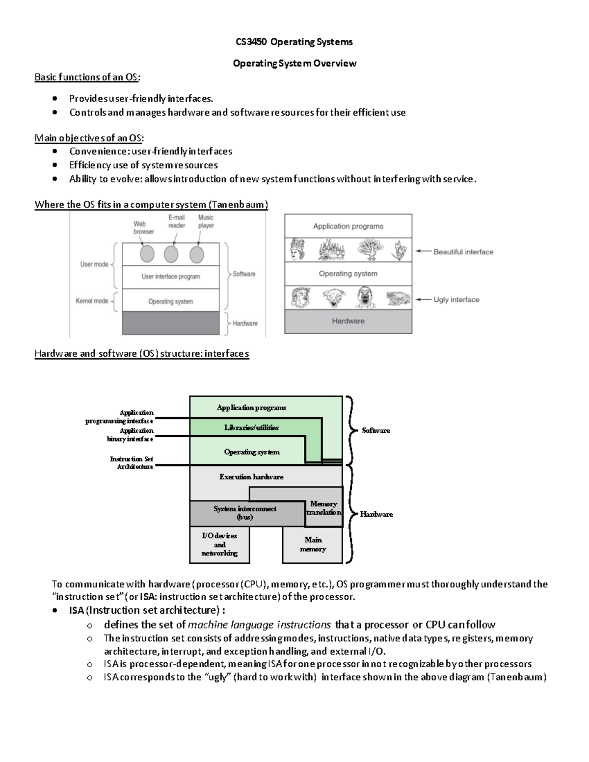 Intro To Operating Systems Cs3450 Operating Systems Operating System Overview Basic Functions