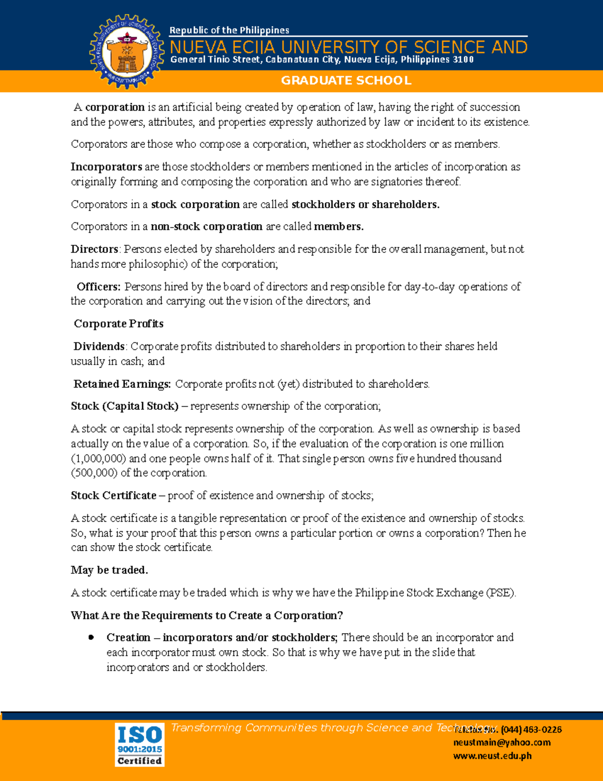 Group 2 - Corporation - Larissa P. Antonio - A corporation is an ...