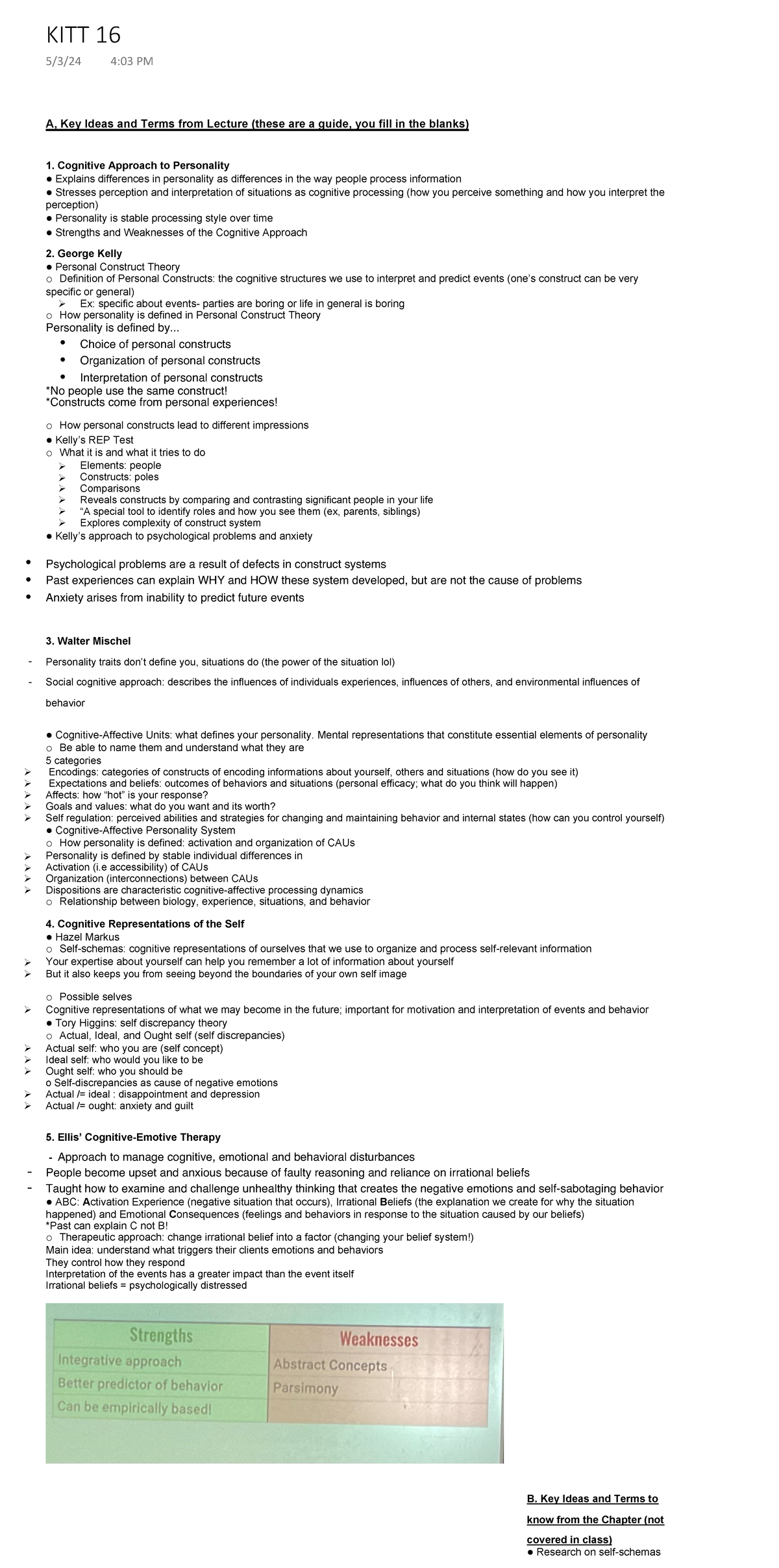 KITT 16 - kitt 16 - A, Key Ideas and Terms from Lecture (these are a ...