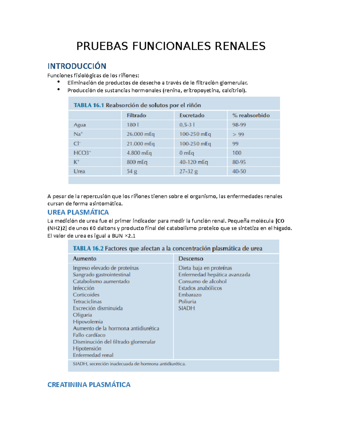 CAP 16 Pruebas Funcionales Renales - PRUEBAS FUNCIONALES RENALES ...