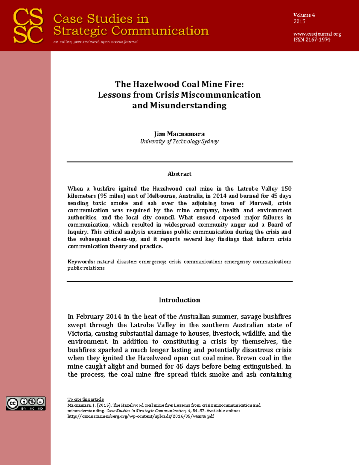 Hazelwood Coal Mine Fire - To cite this article Macnamara, J. (2015 ...