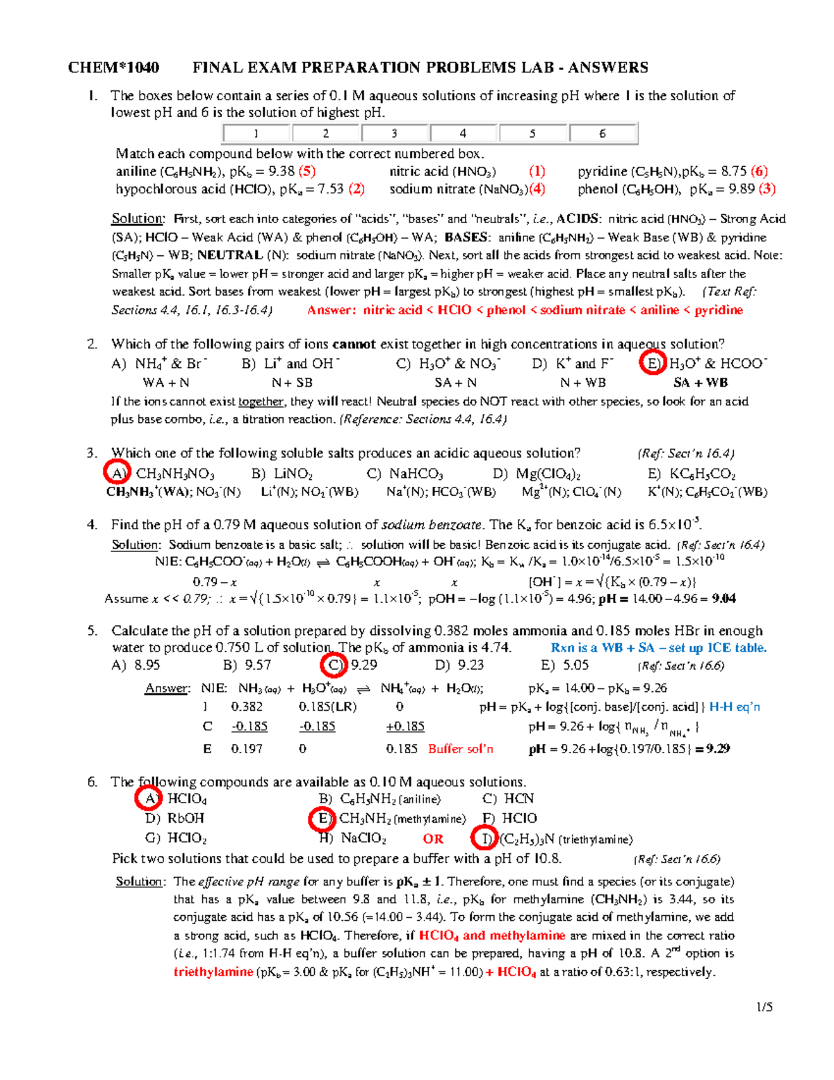 Week12FInal Exam Prep Problems Answers F 20 - CHEM*1040 FINAL EXAM ...