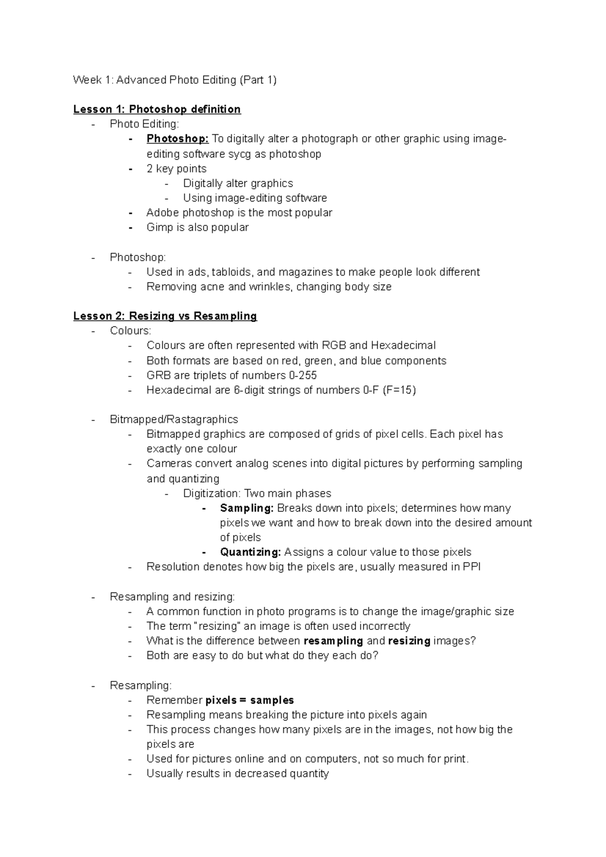 Compsci 2033 Notes Week 1 Advanced Photo Editing Part 1 Lesson 1 Photoshop Definition