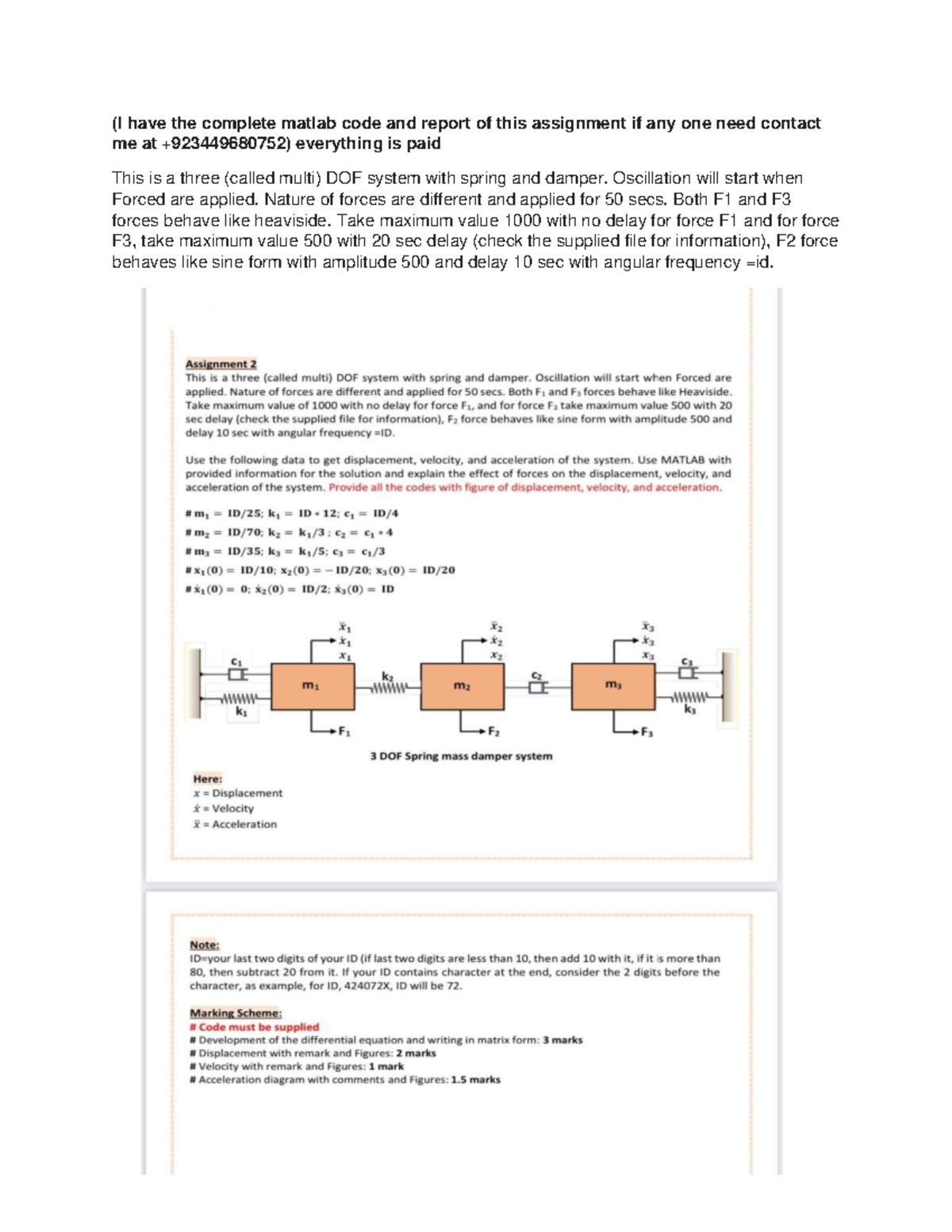 3 Dof Spring Mass System Matlab Code I Have The Complete Matlab Code