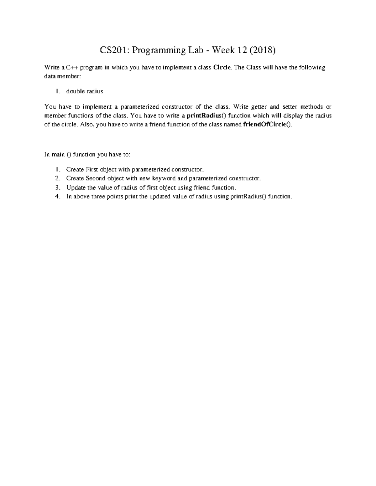 Programming Lab Exercise Cs201 Programming Lab Week 12 2018 Write A C Program In Which