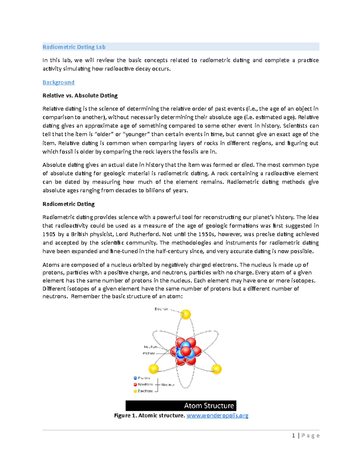 Radiometric Dating Lab Reading - Radiometric Dating Lab In this lab, we ...