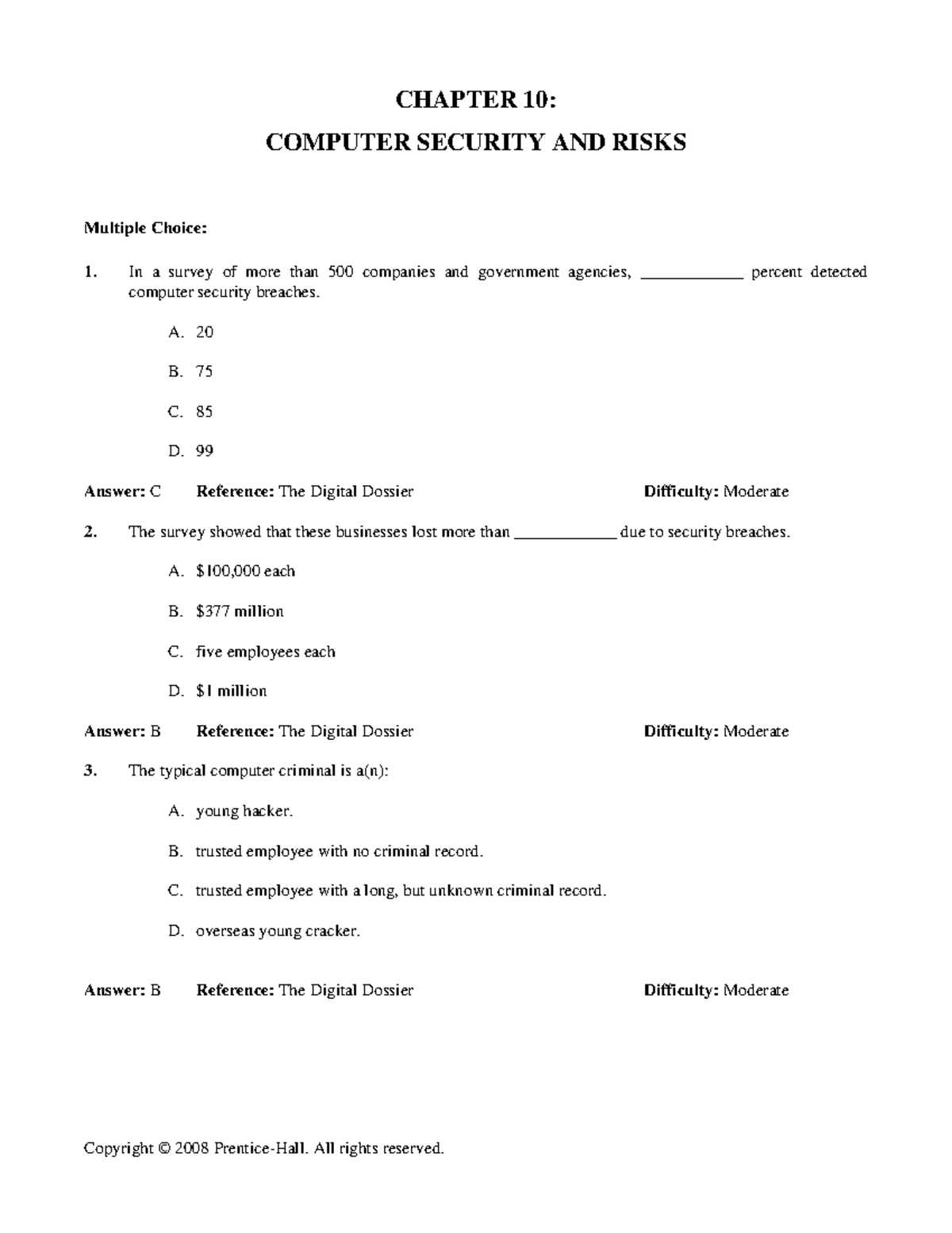 Test chapter 10 - Good Notes - CHAPTER 10: COMPUTER SECURITY AND RISKS ...