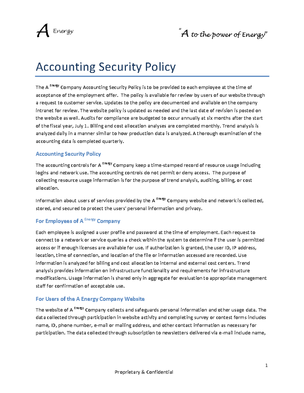 A Energy Company Accounting Security Policy - The policy is available ...