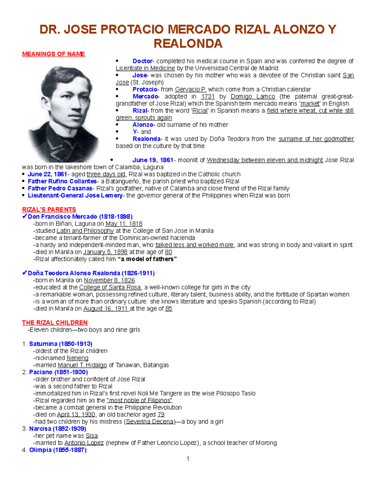 DR JOSE Protacio Mercado Rizal Alonzo Y - DR. JOSE PROTACIO MERCADO ...