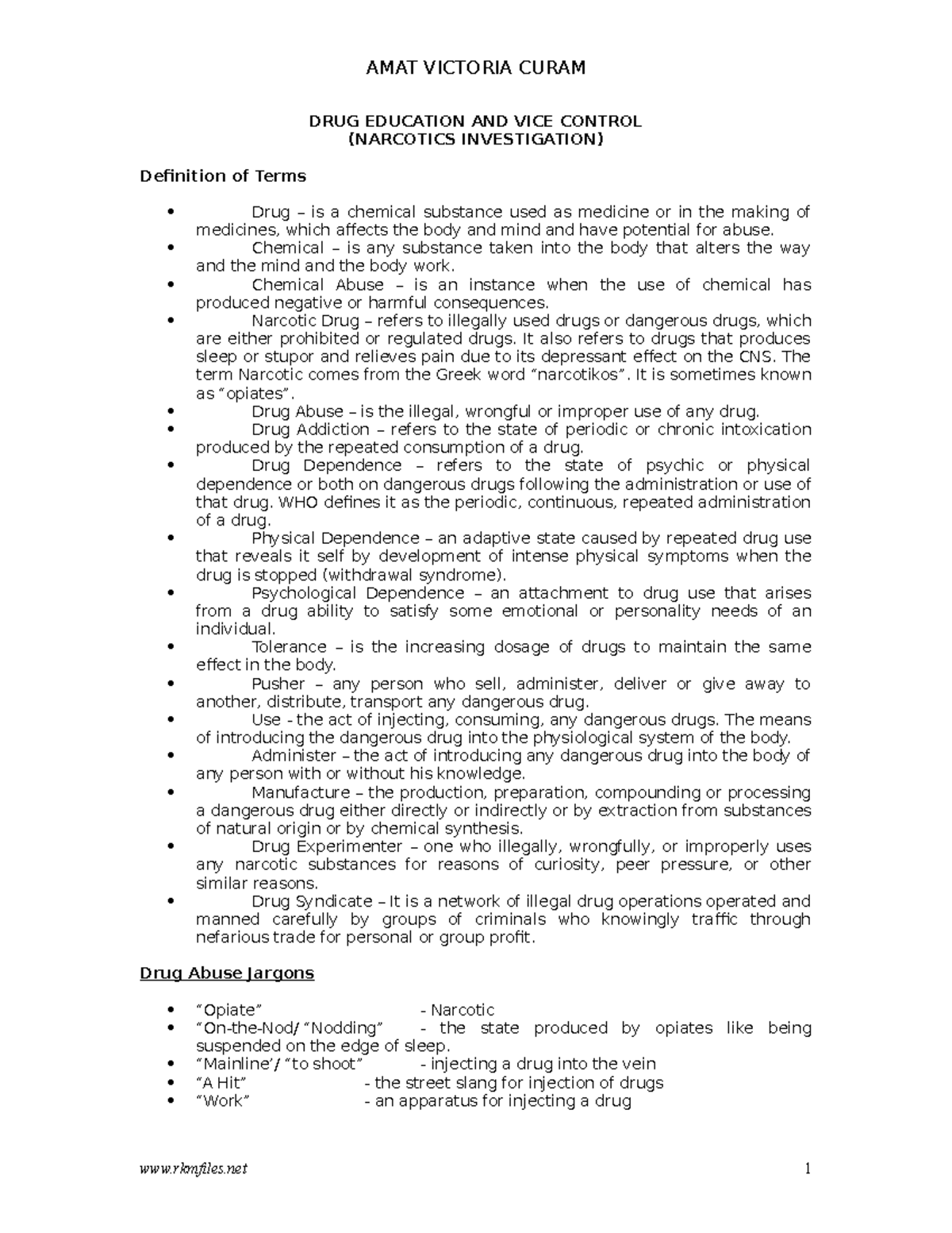 DRUG Education AND VICE Control - DRUG EDUCATION AND VICE CONTROL ...