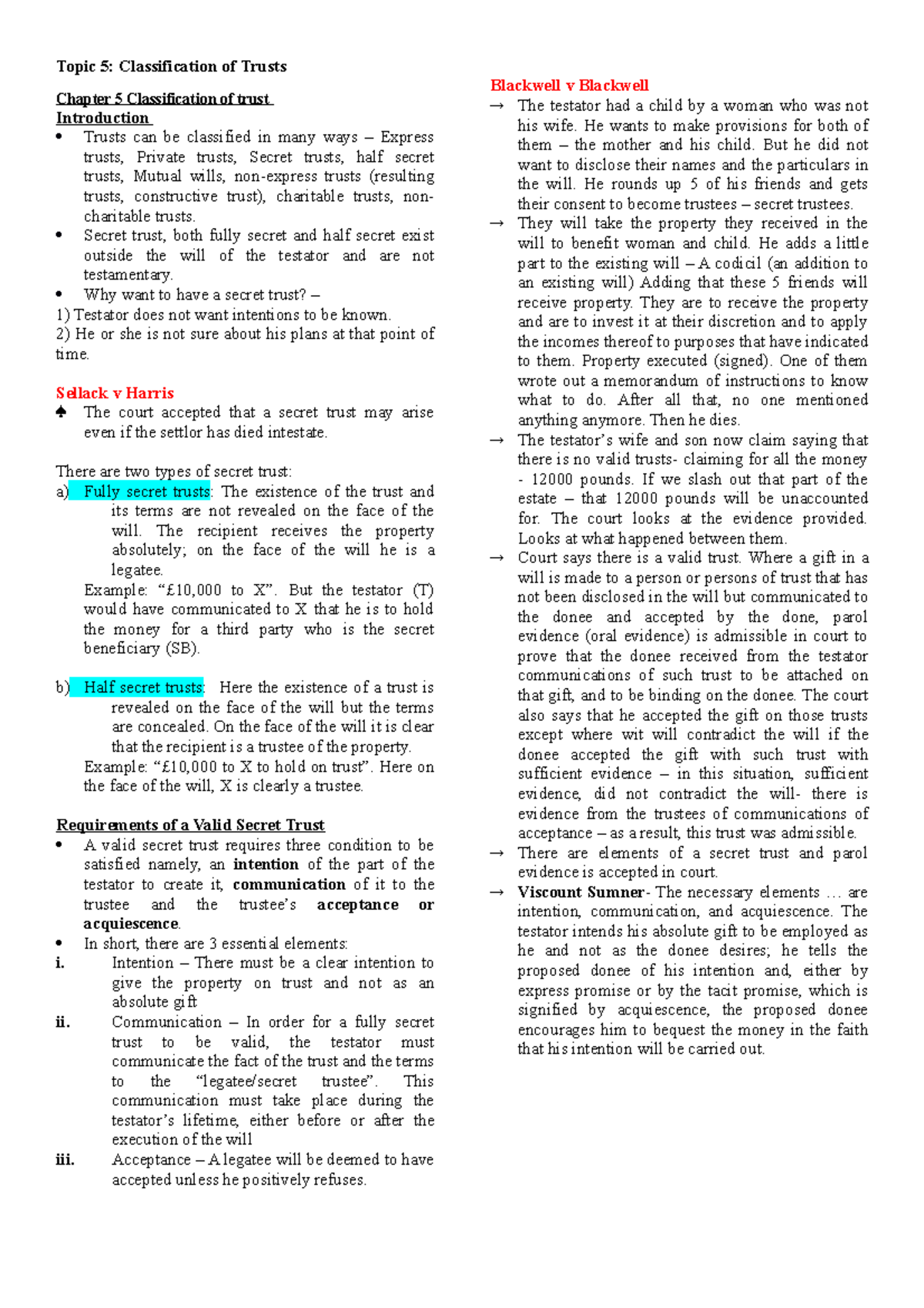Topic 5 - Topic 5: Classification of Trusts Chapter 5 Classification of ...