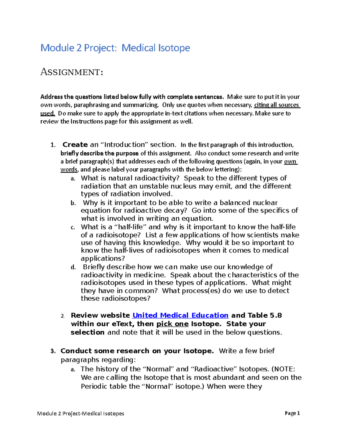 Module 2Project Medical Isotopes - Module 2 Project: Medical Isotope ...