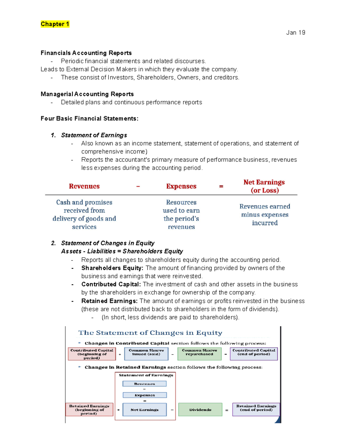 Chapter 1 - Notes - chp1 - Chapter 1 Jan 19 Financials Accounting ...