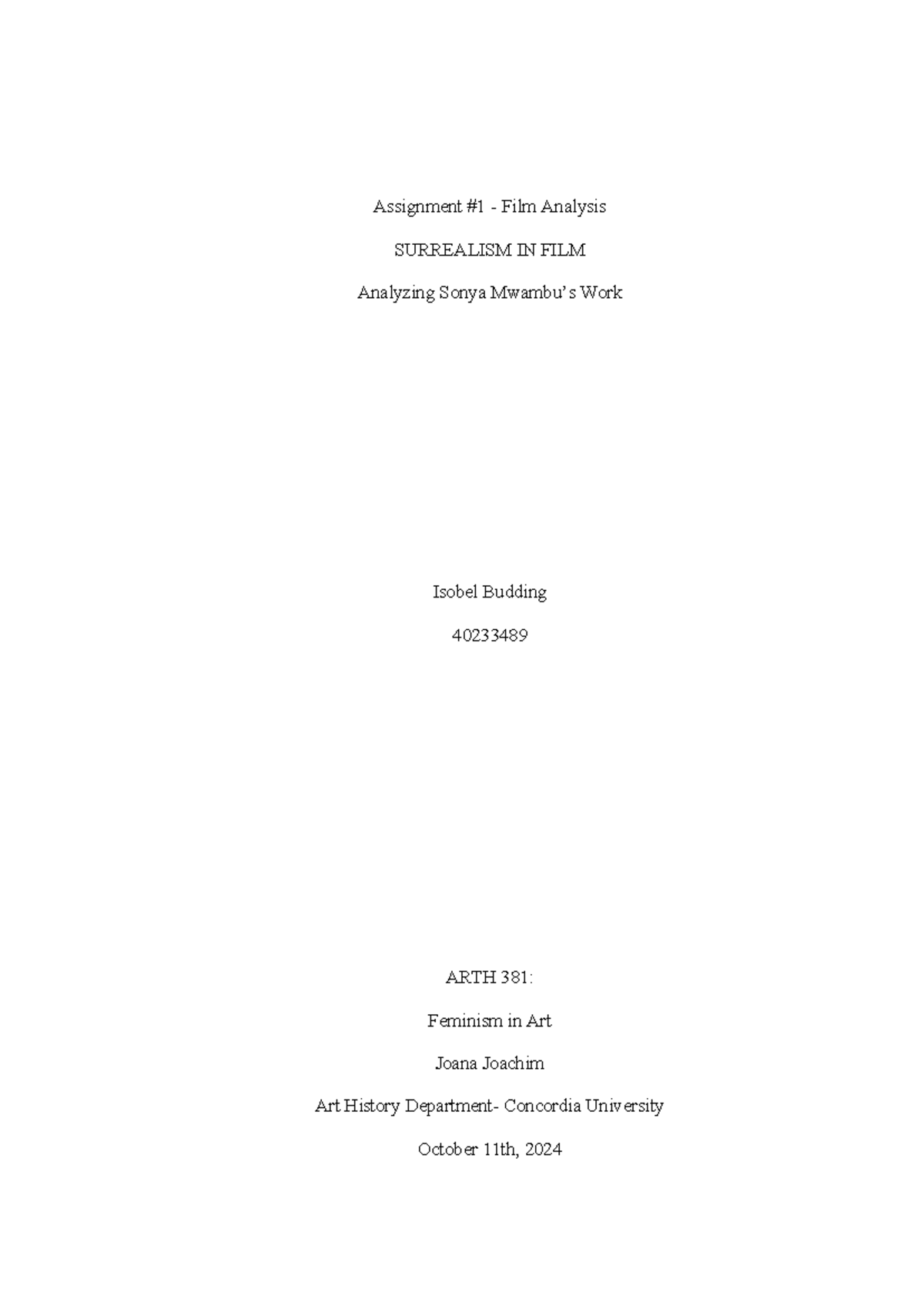 Film analysis (Assignment #2) - Assignment #1 - Film Analysis ...