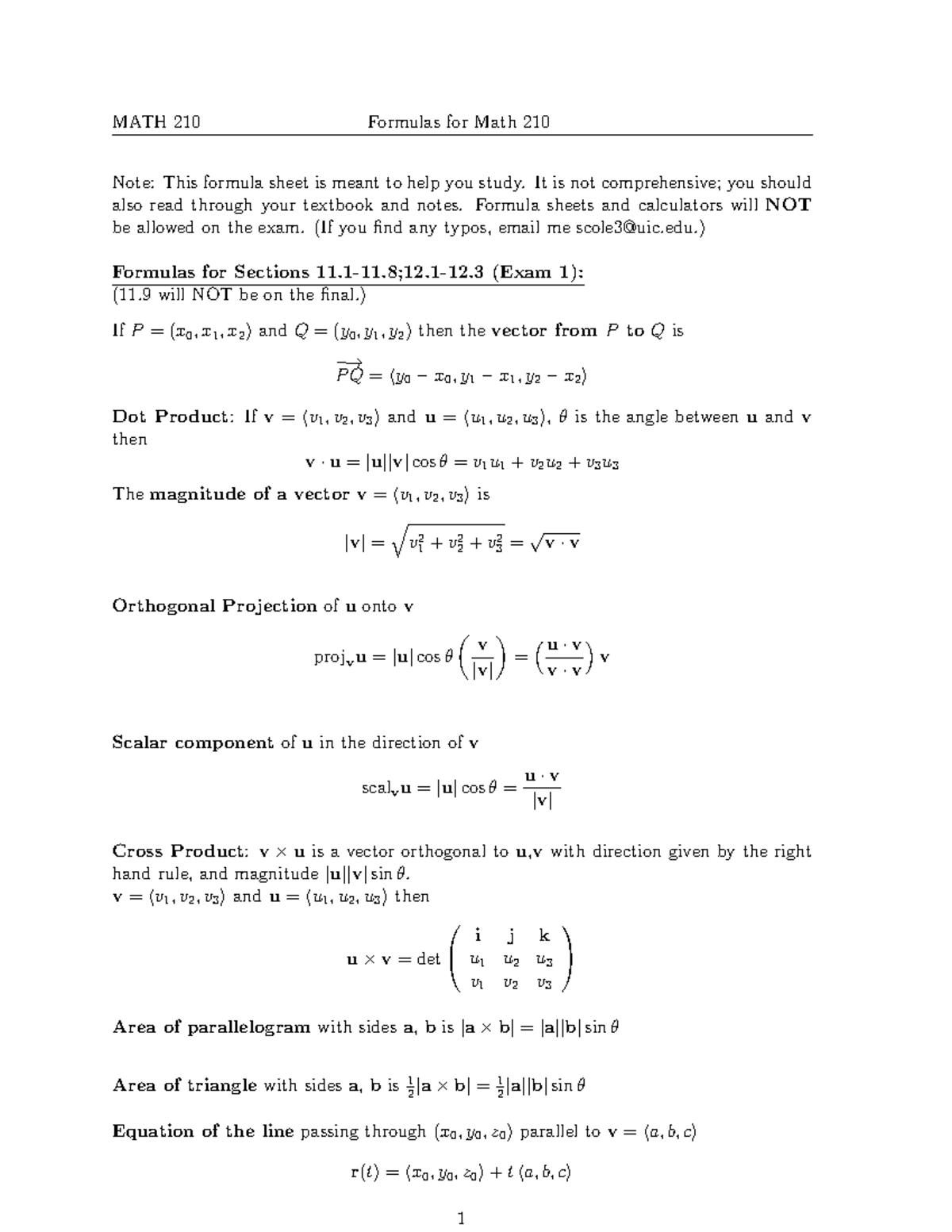 210 Formulas ALL Lecture Notes 5 Note This Formula Sheet Is Meant