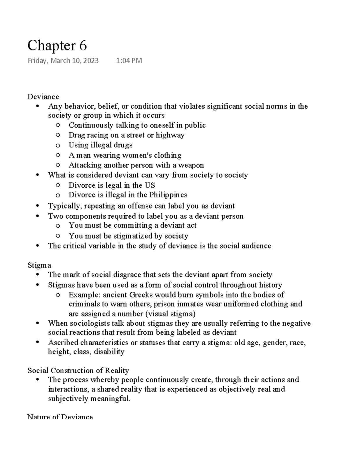 Soci- Chapter 6 - Deviance Any behavior, belief, or condition that ...