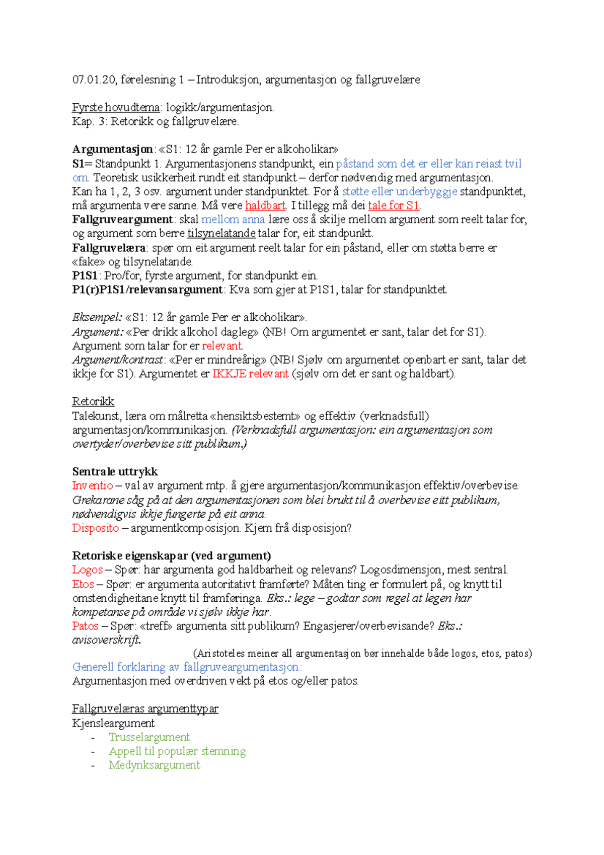 Argumentasjonslære - 07.01, førelesning 1 – Introduksjon, argumentasjon og fallgruvelære Fyrste ...