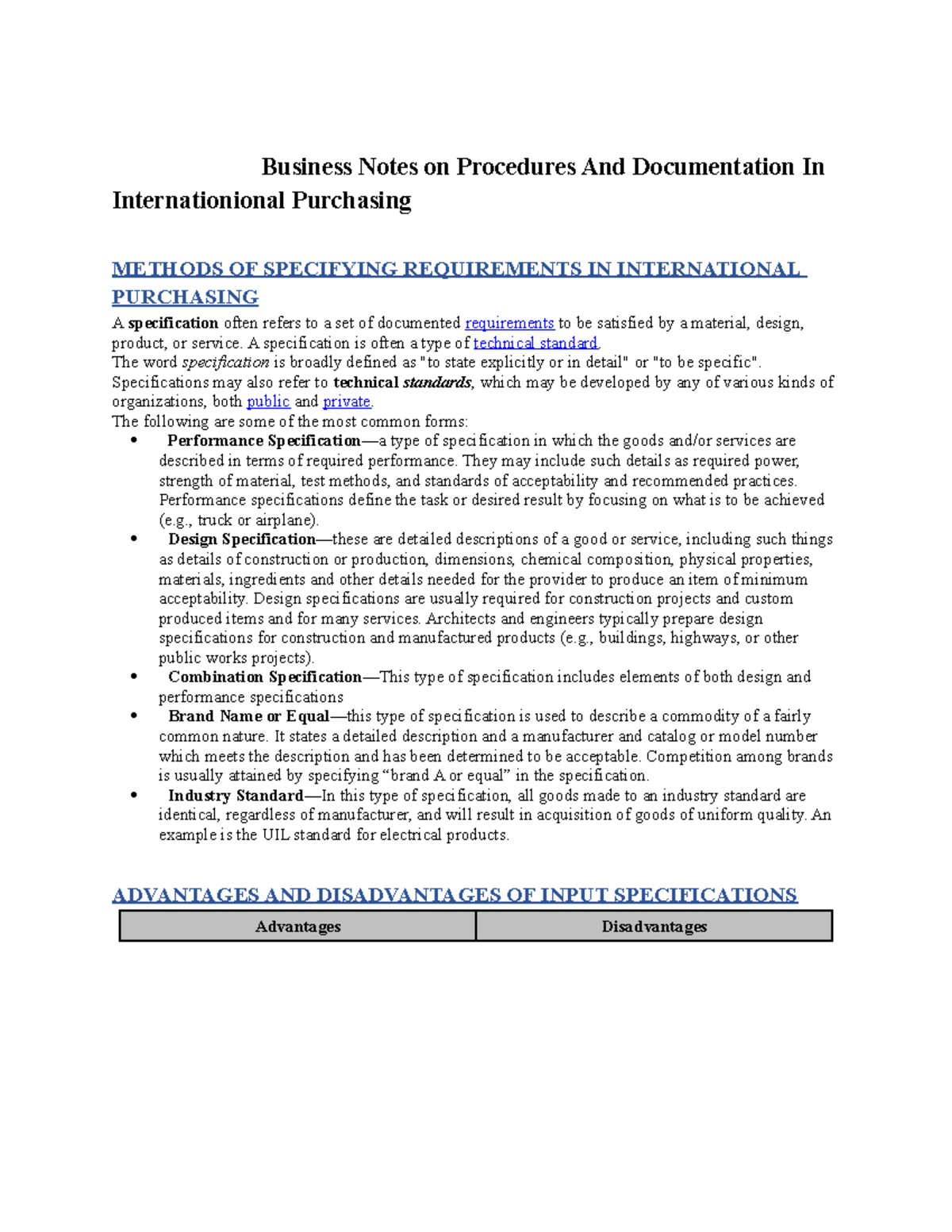 Business notes on procedures and documentation in internationional ...