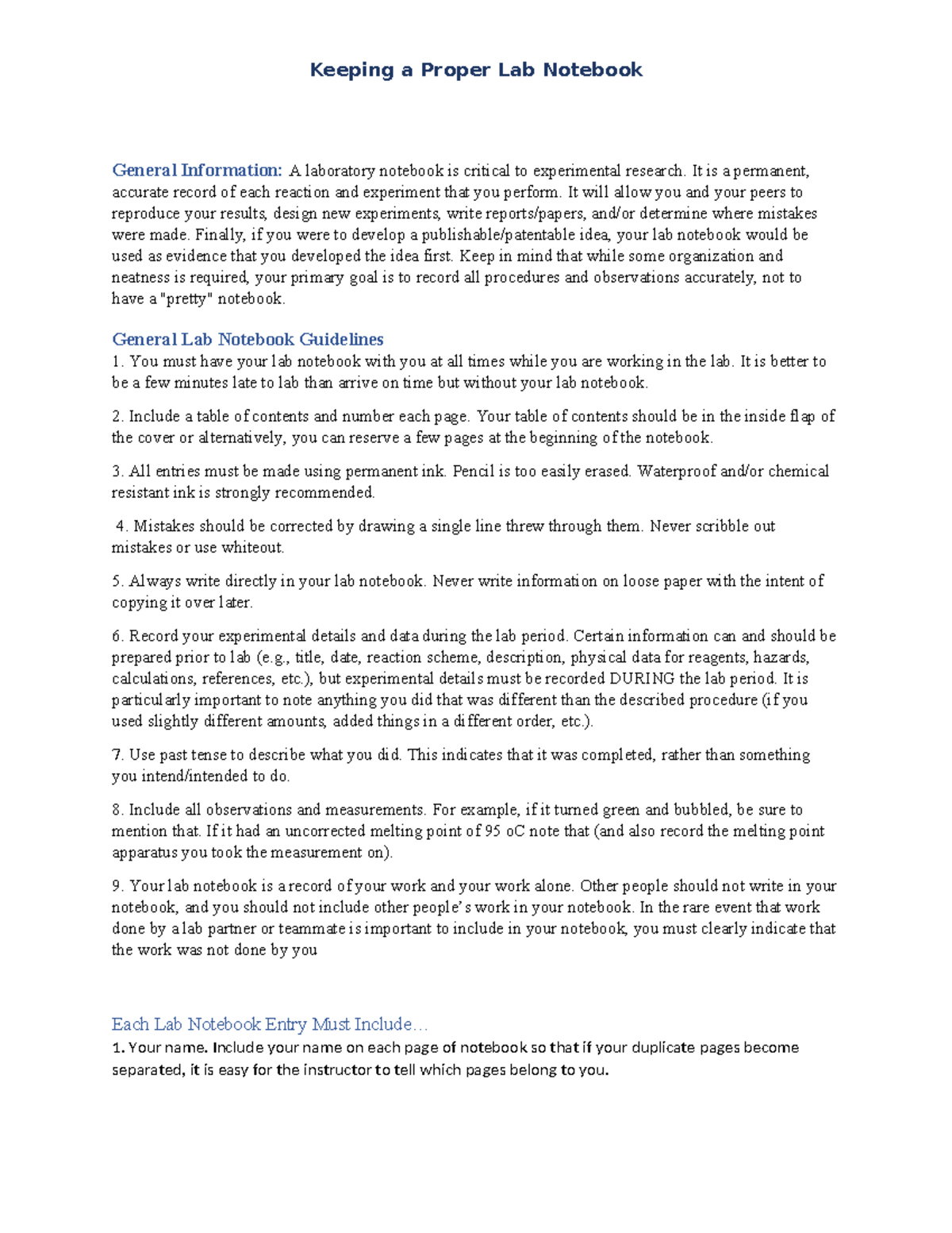 General Information about the lab note book - Keeping a Proper Lab ...