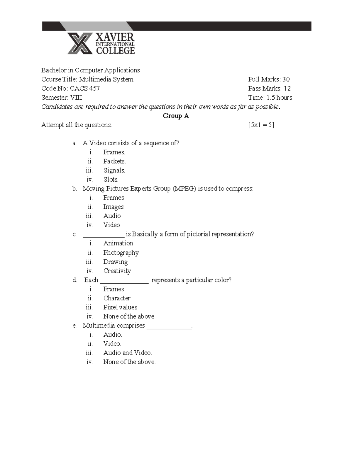 Multimedia Question - Multimedi paper - Bachelor in Computer ...