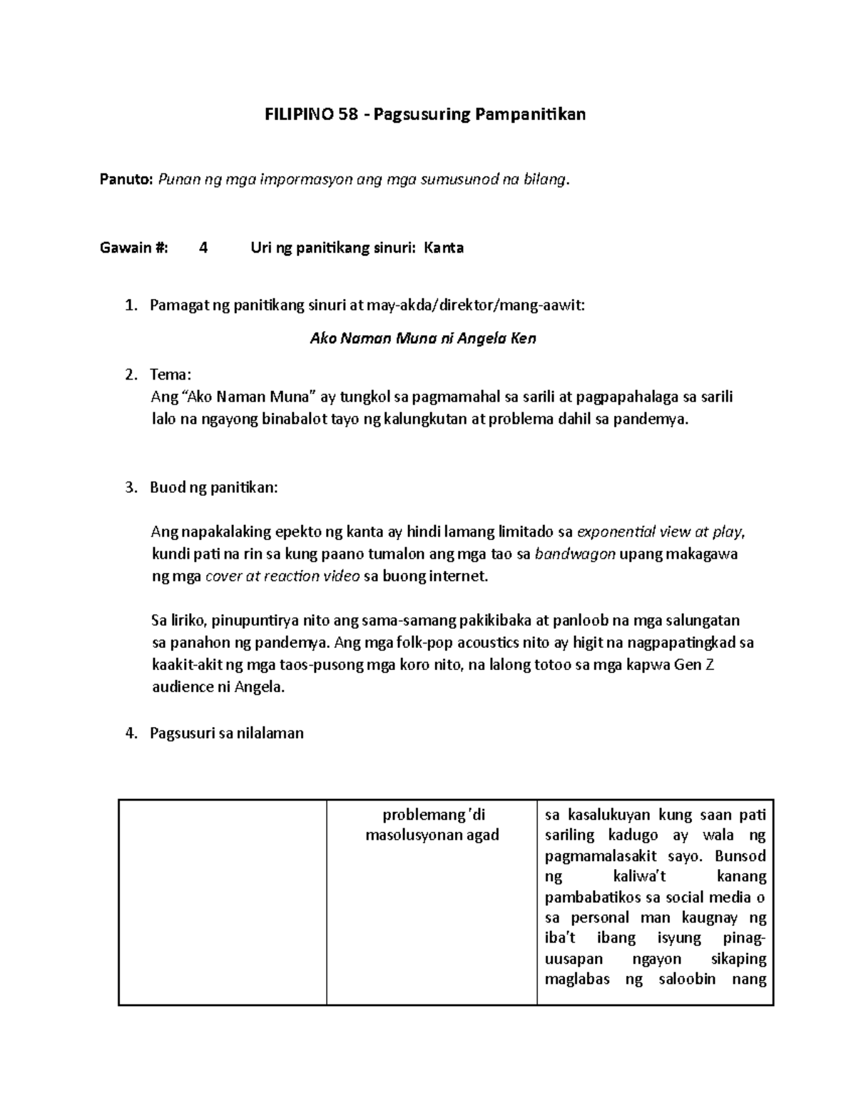 Filipino - Gawain para sa pagsusuri ng panitikan (5) (Auto Recovered ...