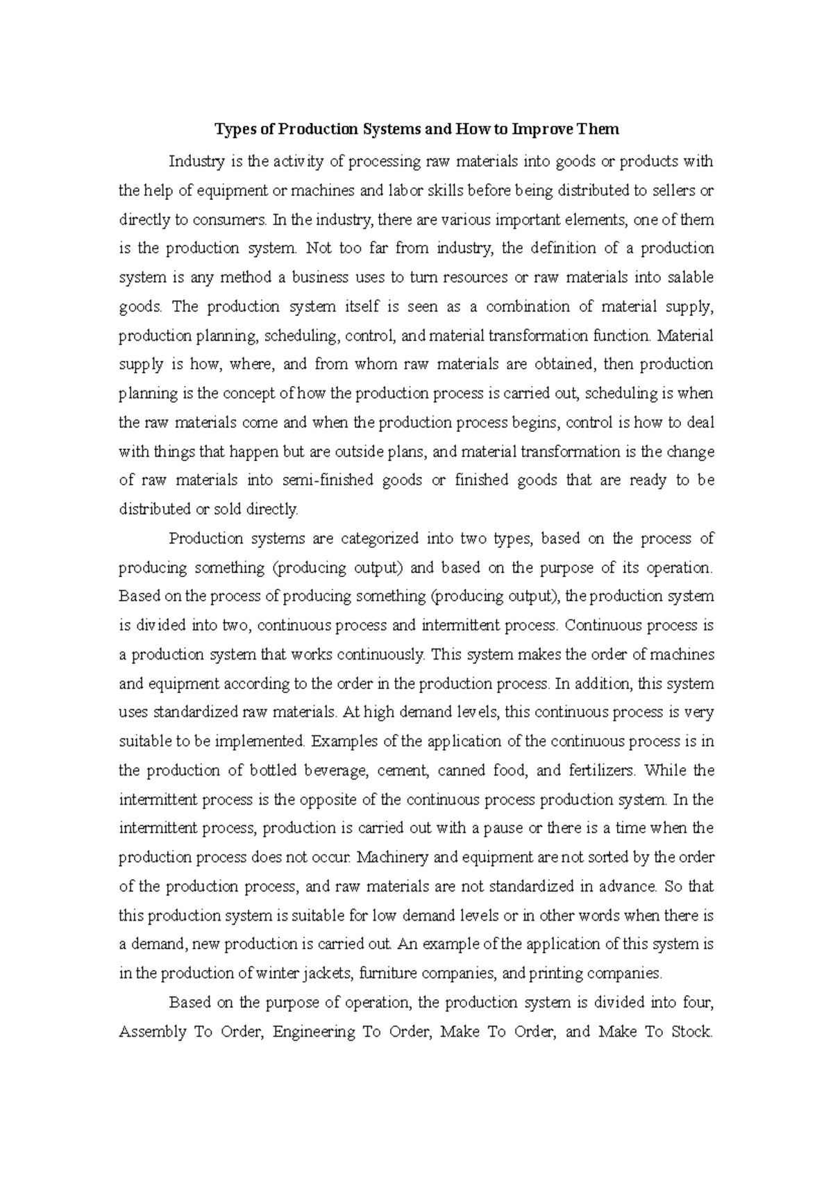 Essay Production - Esai ini berisi tentang penjelasan apa itu produksi ...