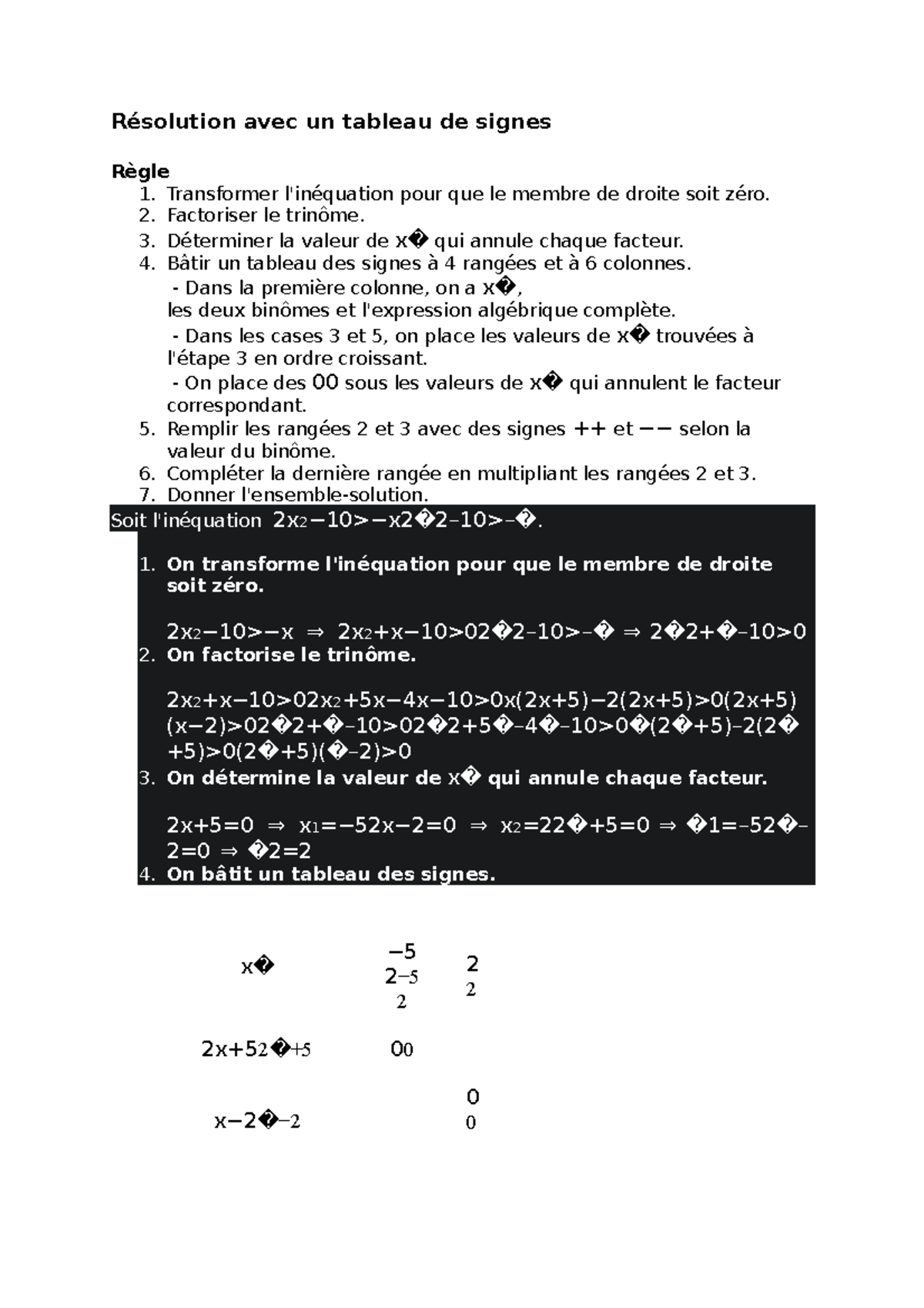 Résolution avec un tableau de signes - Résolution avec un tableau de ...