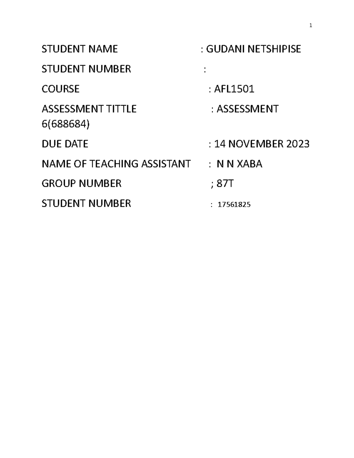Final AFL1501 portfolio - STUDENT NAME : GUDANI NETSHIPISE STUDENT ...