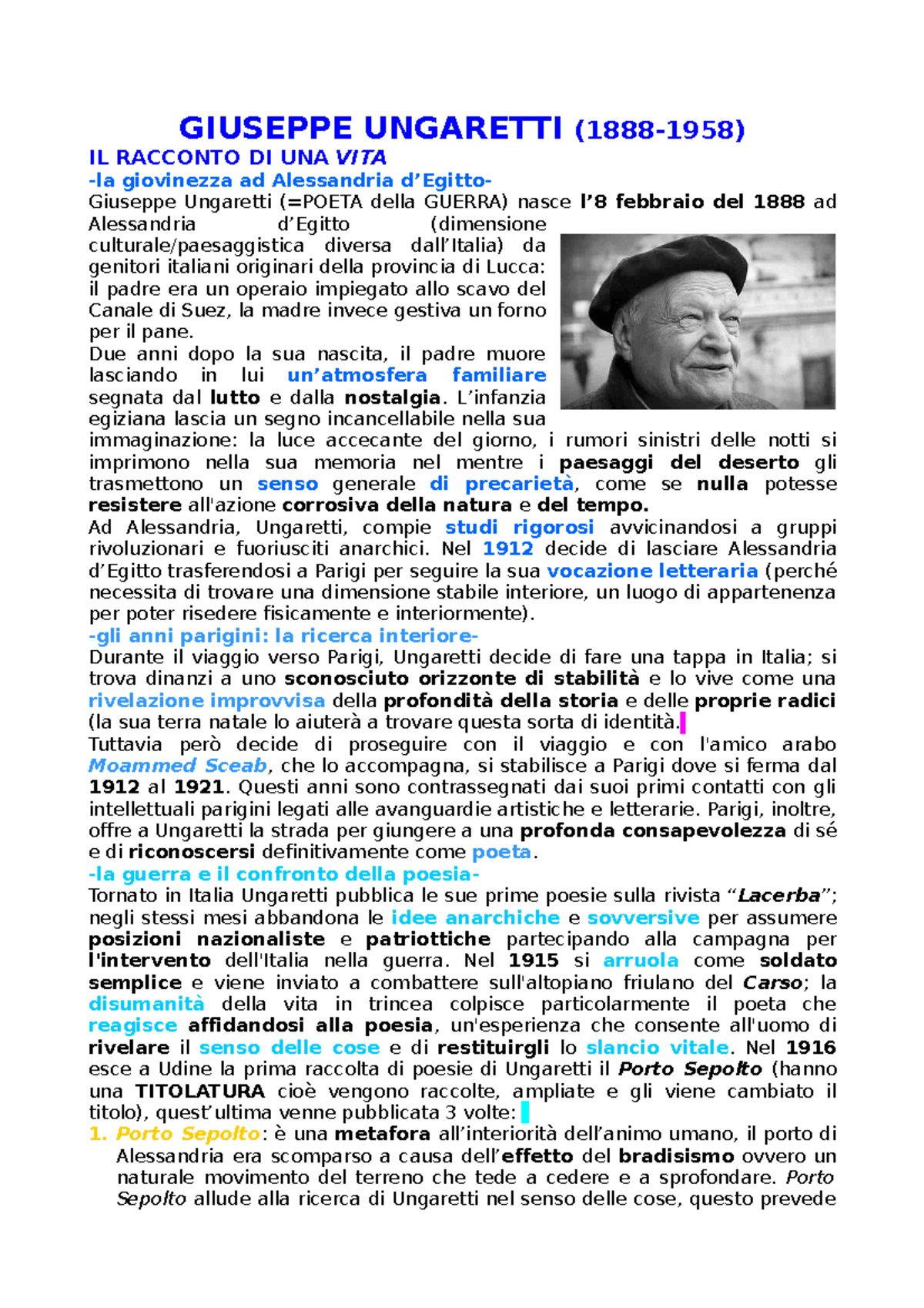 Giuseppe Ungaretti - UNGHARETTI - GIUSEPPE UNGARETTI (1888-1958) IL ...