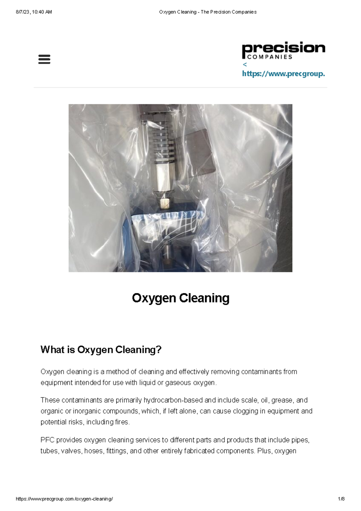Oxygen Cleaning - The Precision Companies - Oxygen CleaningOxygen ...