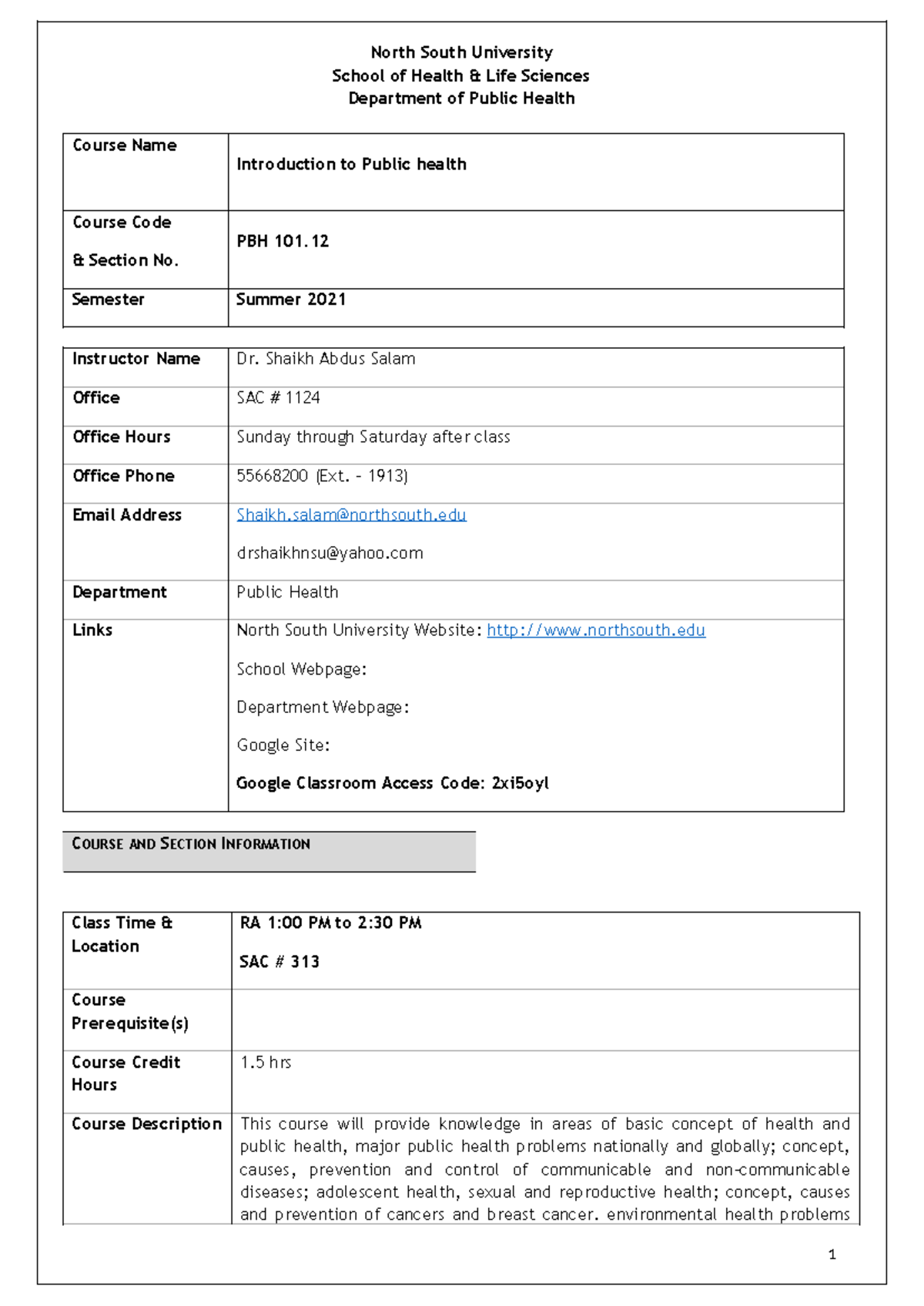 Course outline PBH101,Introduction to public health, Summer'21 - North ...