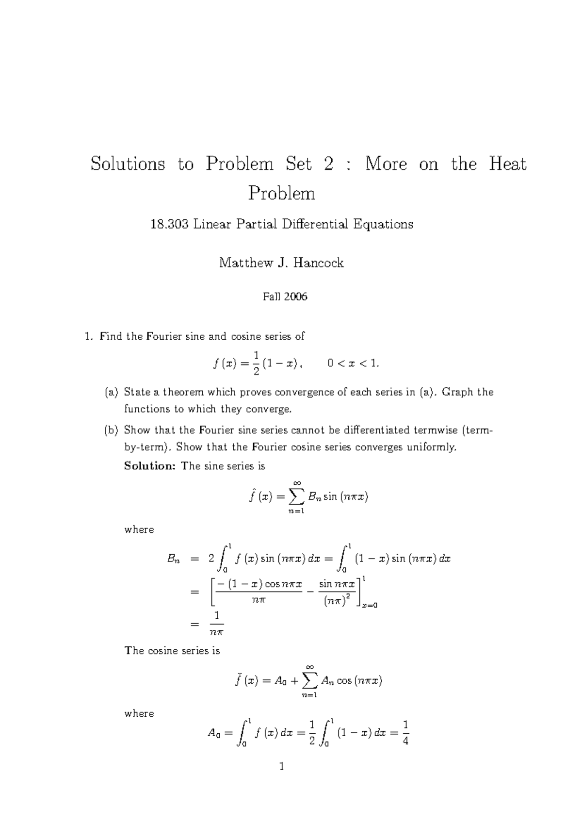 Probheiisolns - Solutions to PSET for 18.03, worth 20% of Final grade ...