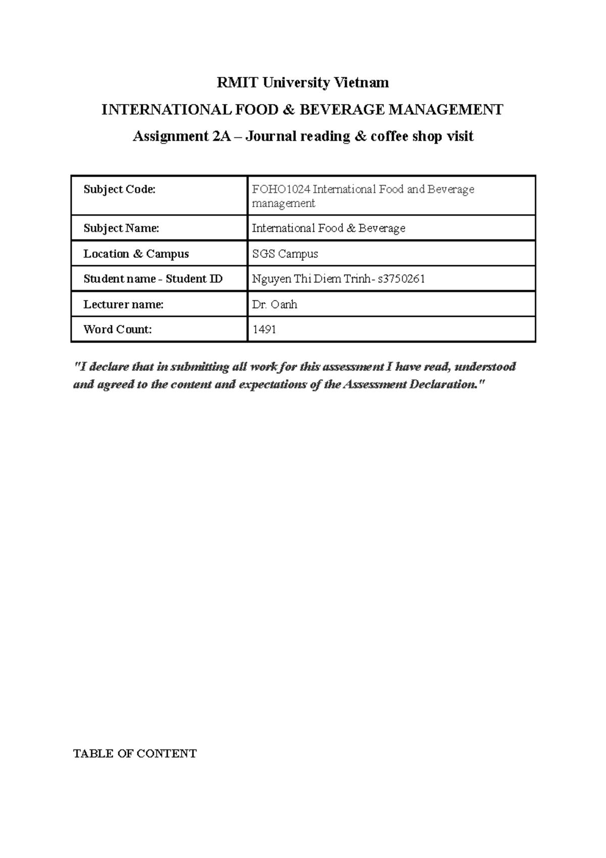 Assignment 2A.– Journal reading & coffee shop visit- Nguyen Thi Diem ...