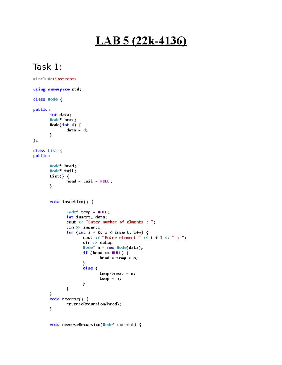 LAB 5 (22k-4136) - just download this. It will help you - LAB 5 (22k-4136) Task 1: - Studocu