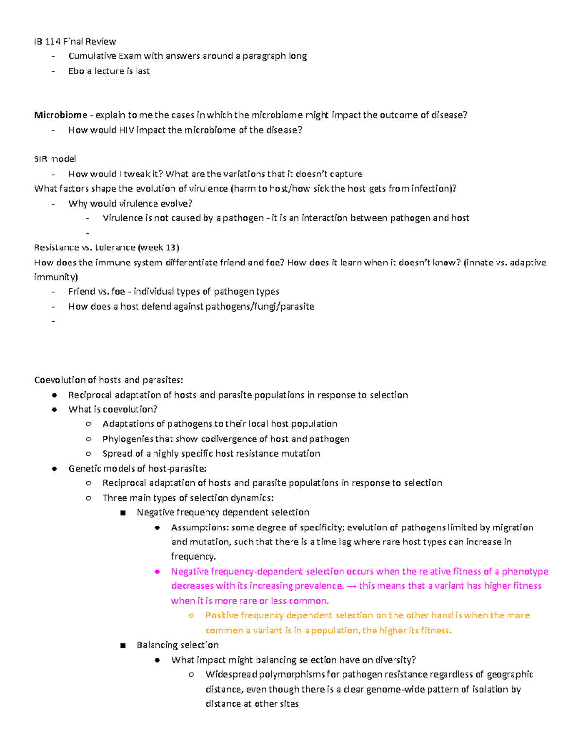 IB 114 Final Review - IB 114 Final Review - Cumulative Exam with ...