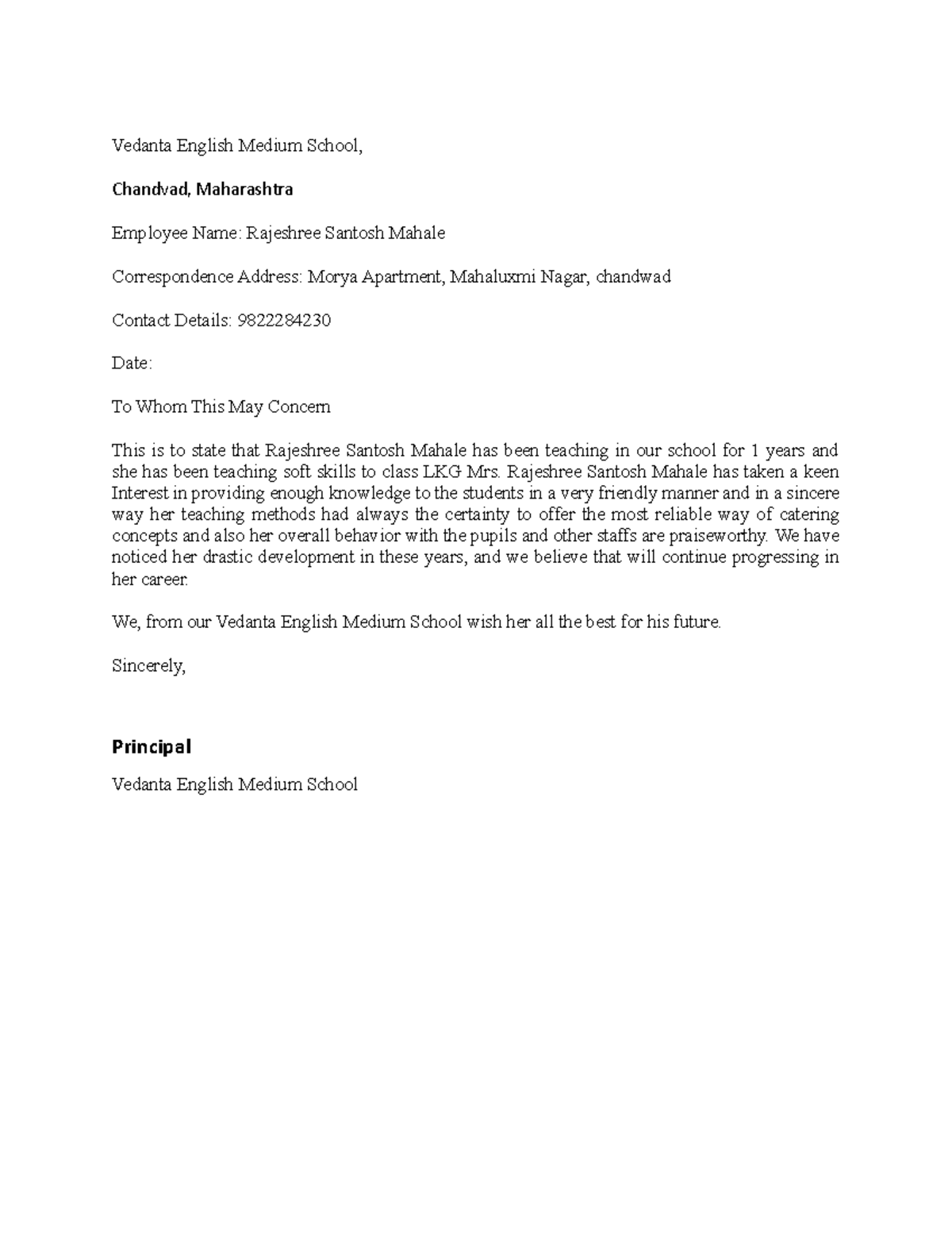 New Microsoft Word Document - Vedanta English Medium School, Chandvad ...