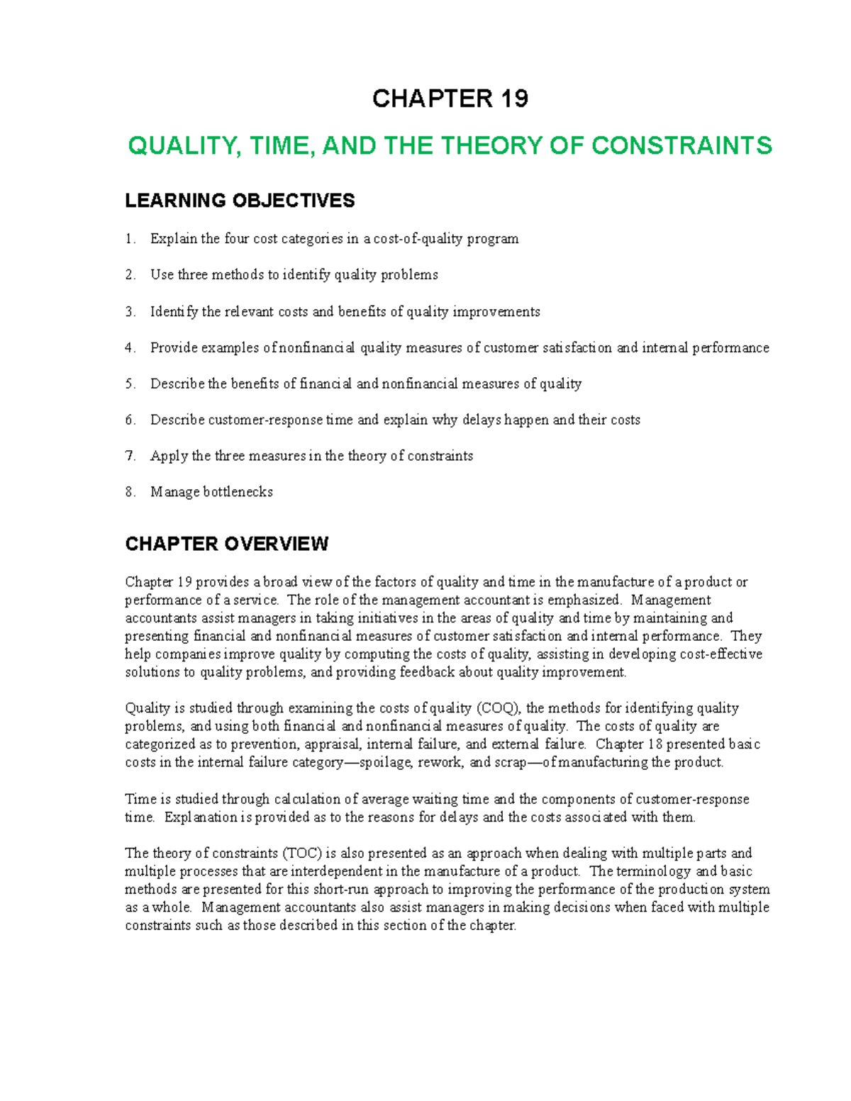 Ch19 Qality Time and the Theory of Constraints - CHAPTER 19 QUALITY ...