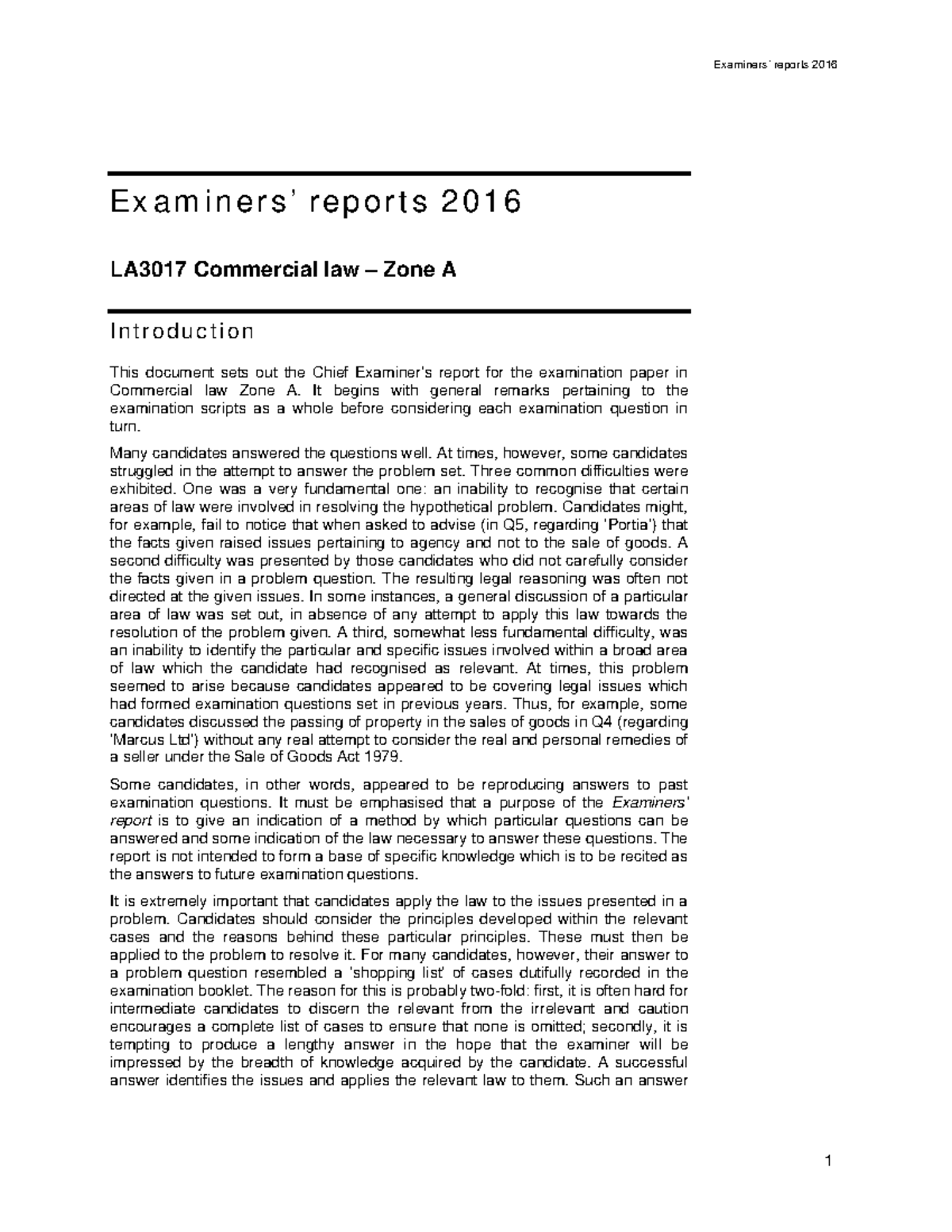 Commercial report 2016 A - Examiners’ reports 2016 Examiners’ reports ...