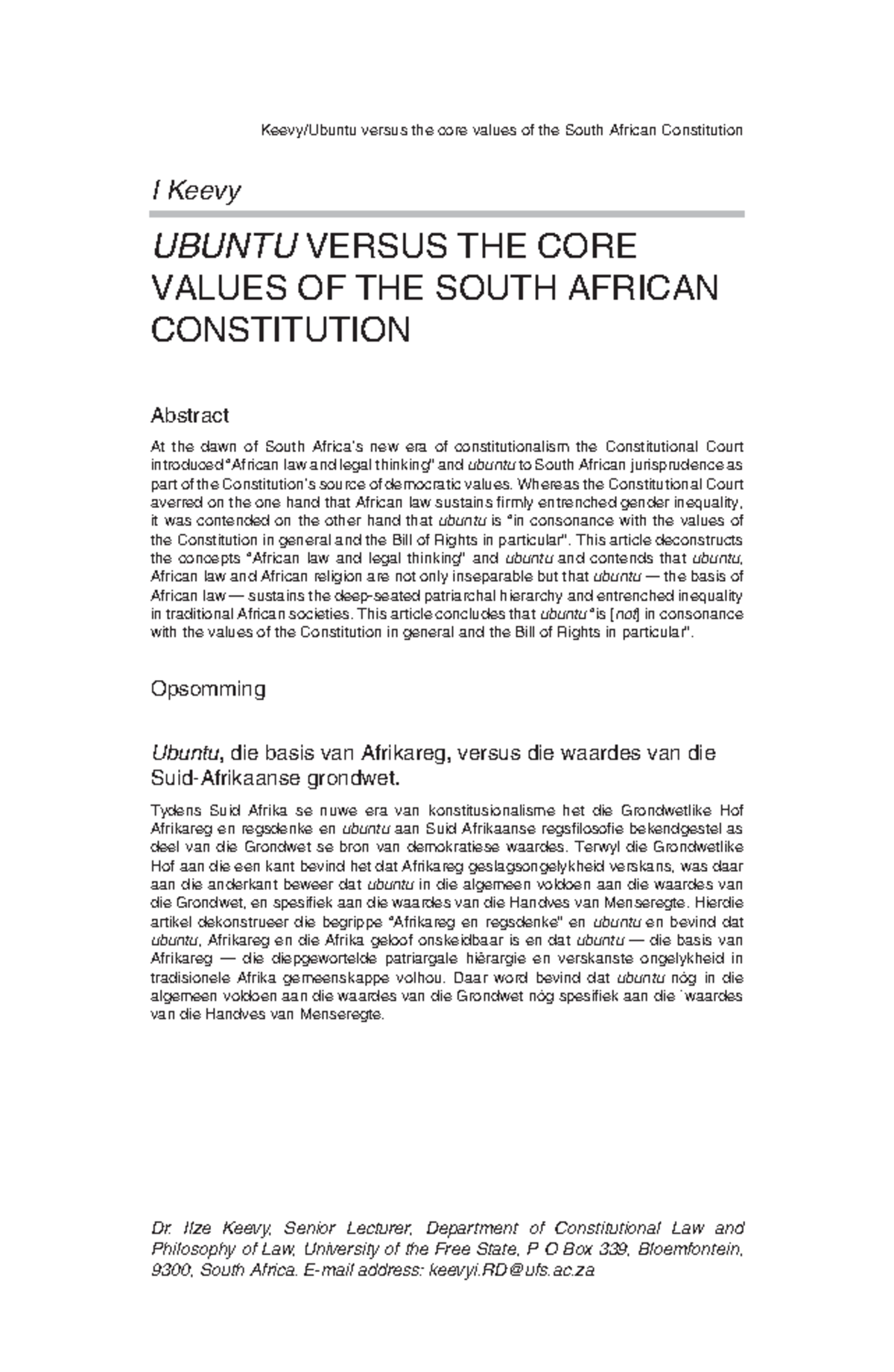 ubuntu the constitutional values of sa - Keevy/Ubuntu versus the core ...