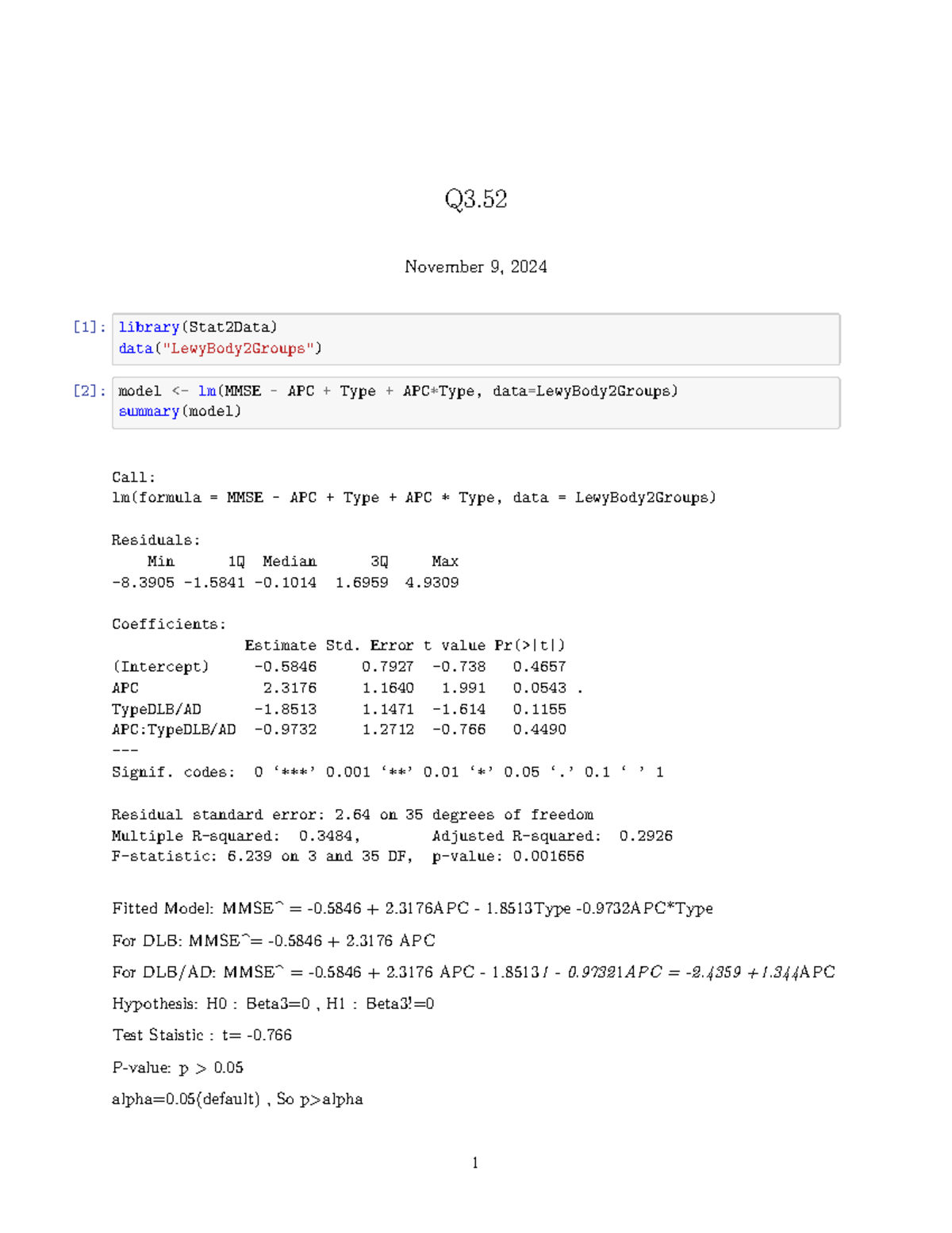 Q3 - Assignment 4 Solutions - Q3. November 9, 2024 data("LewyBody2Groups") [2]: model - Studocu