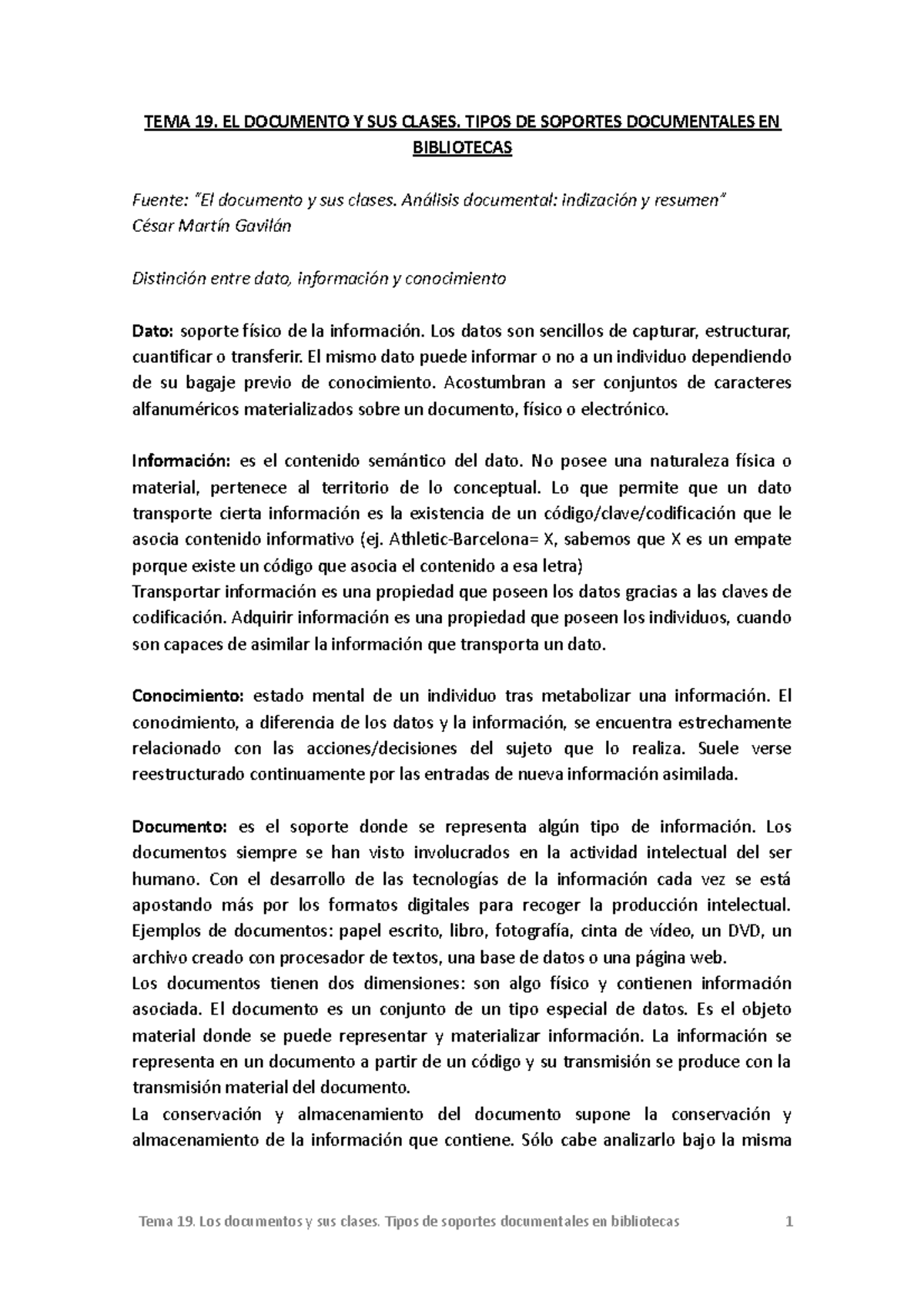 Resumen TEMA 19 LOS Documentos Y SUS Clases - TEMA 19. EL DOCUMENTO Y ...