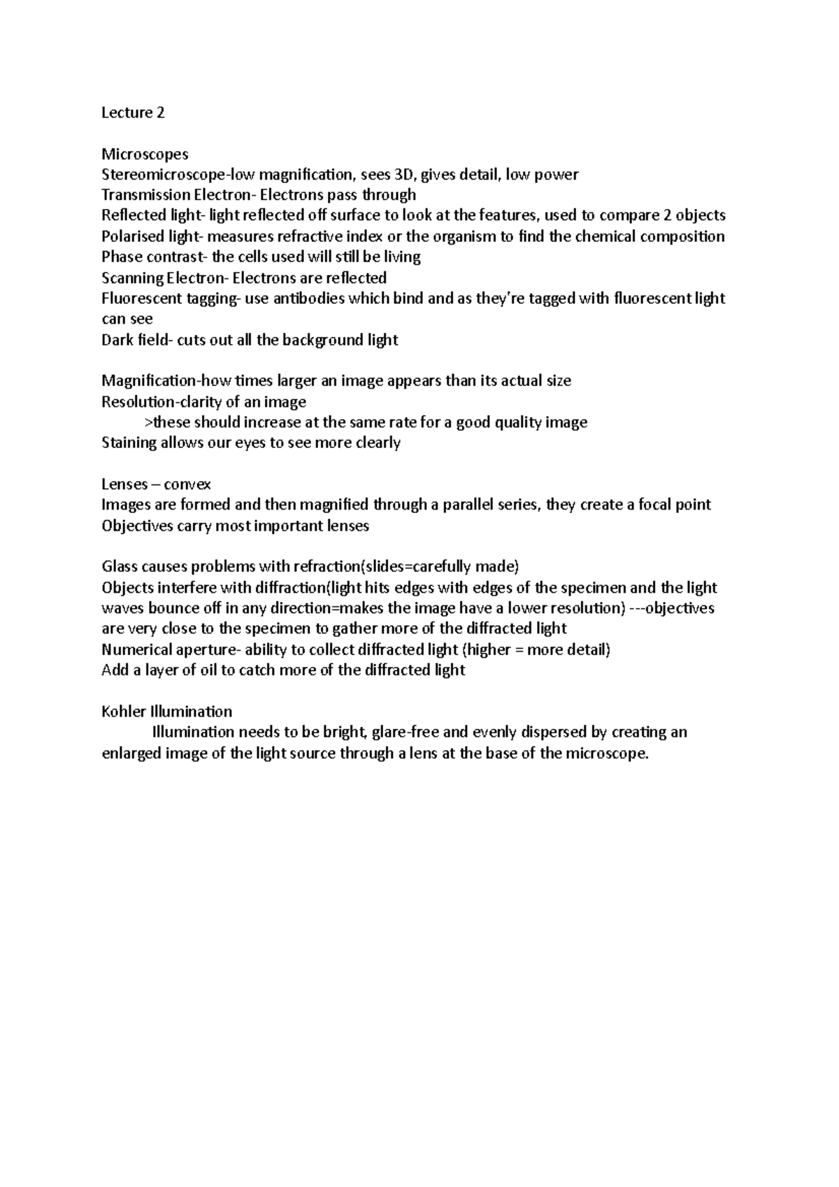 Microscopes - notes - Lecture 2 Microscopes Stereomicroscope-low ...