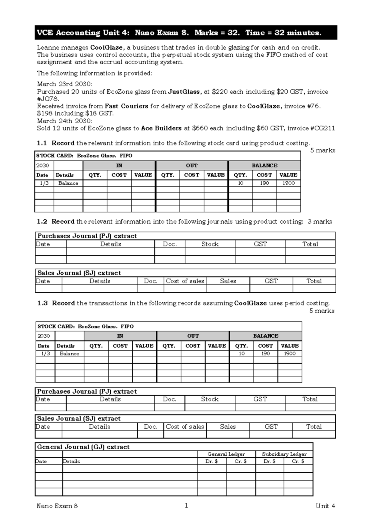 Macrob-exam-8 - Practice - VCE Accounting Unit 4: Nano Exam 8. Marks ...