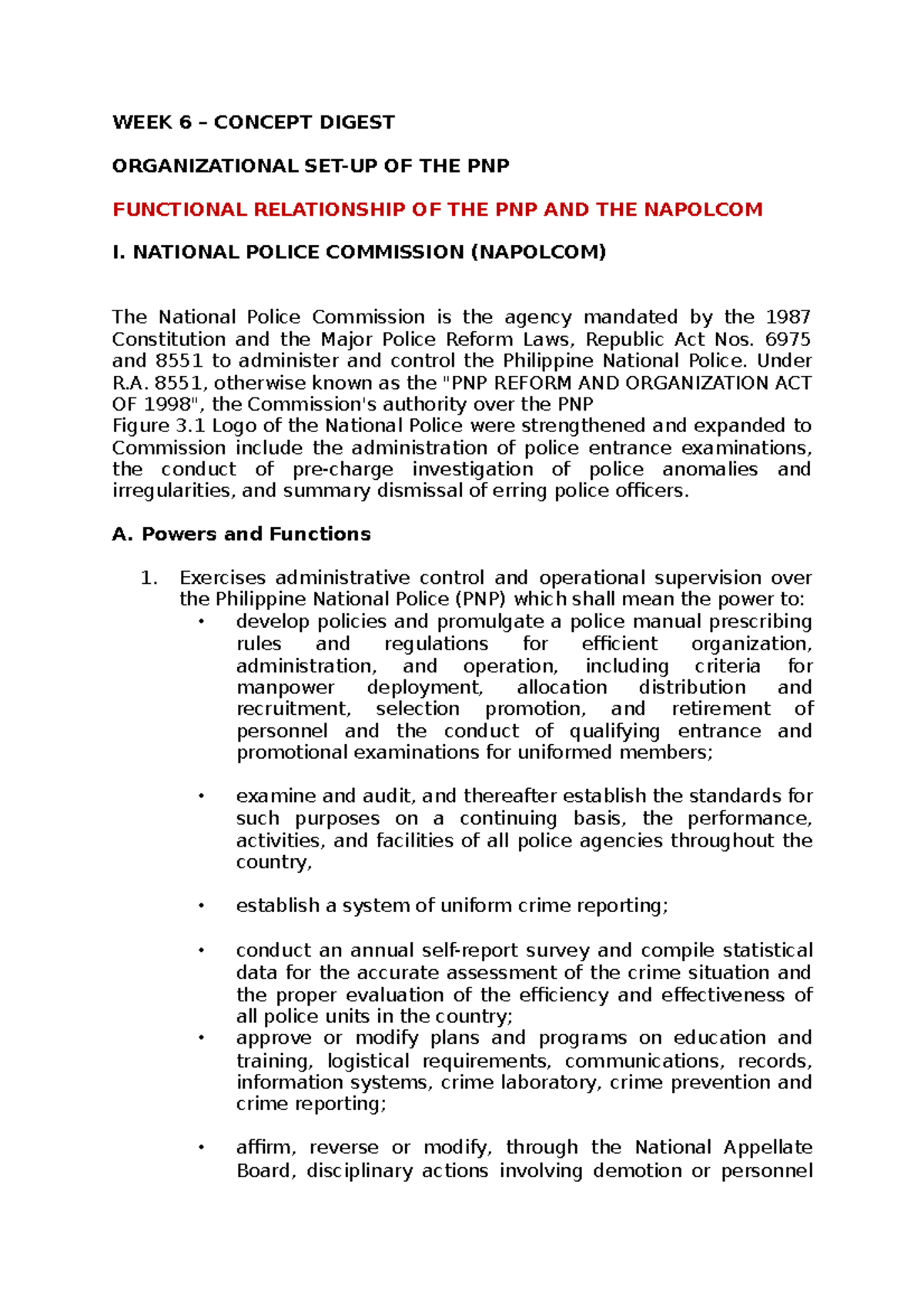 Functional Relationship of the PNP and the NAPOLCOM - WEEK 6 – CONCEPT ...