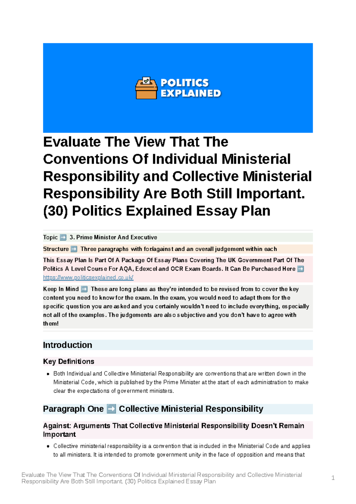 Evaluate The View That The Conventions Of Individual Ministerial ...