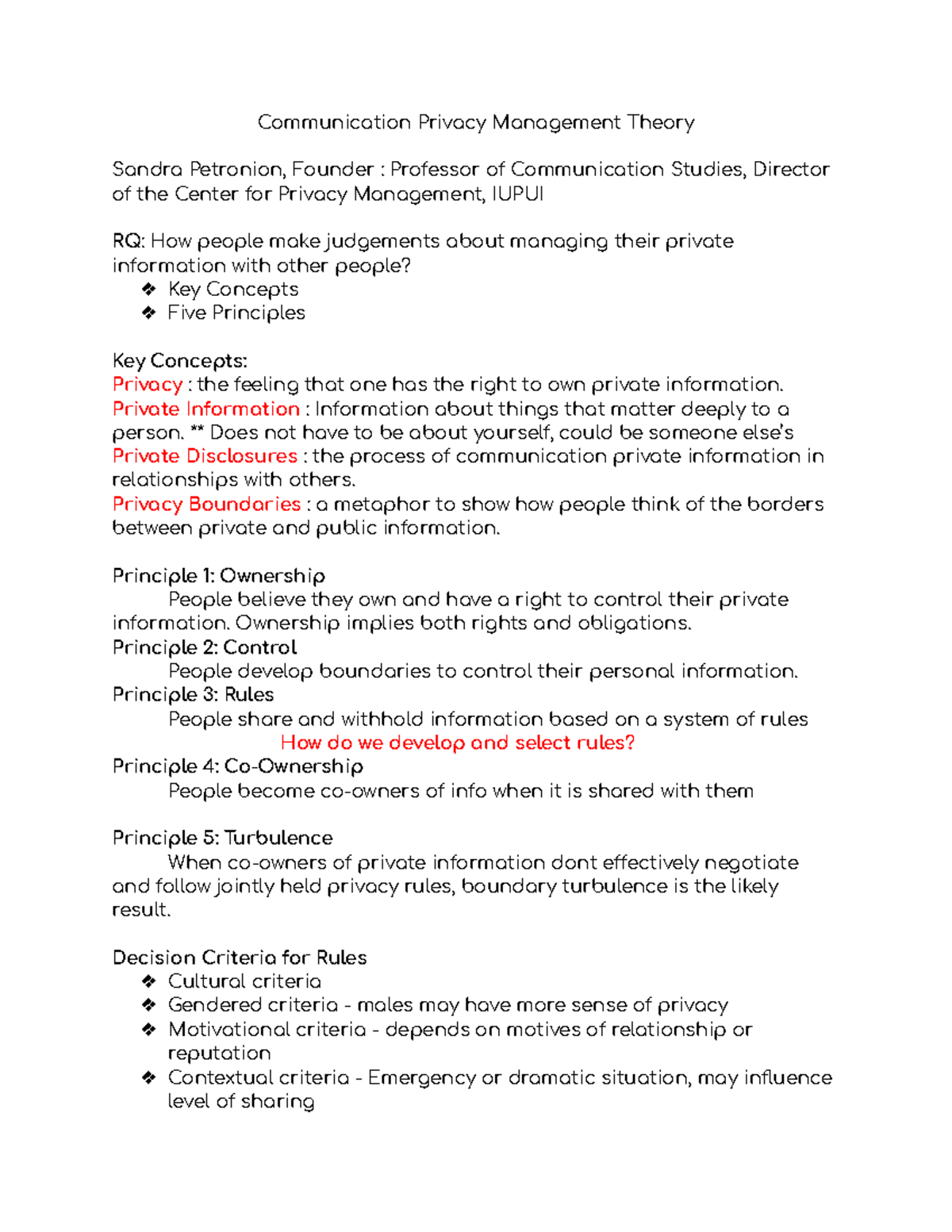 Communication Privacy Management Theory - Private Information ...