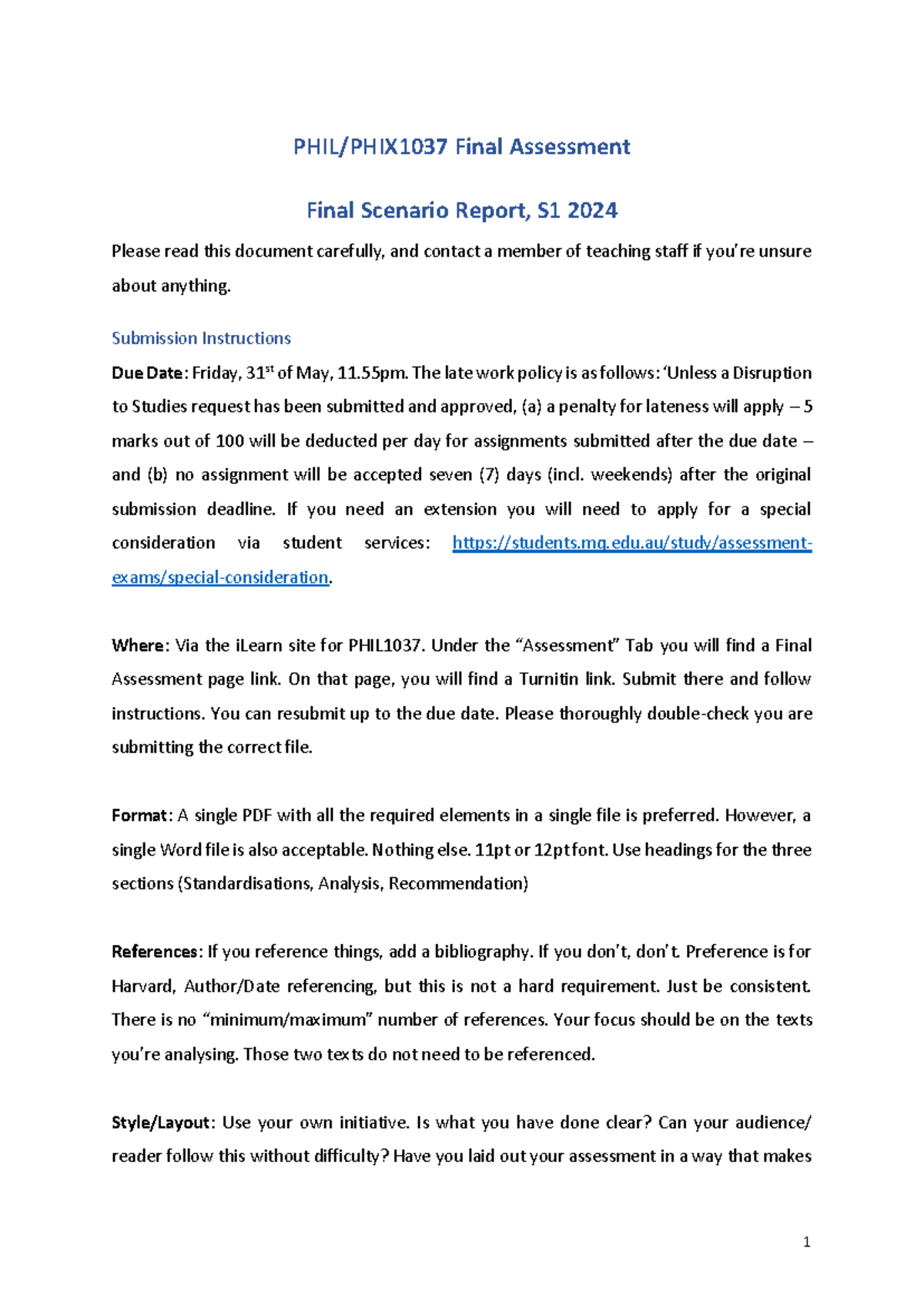1. Final Scenario Instructions S1 2024 - PHIL/PHIX1037 Final Assessment ...