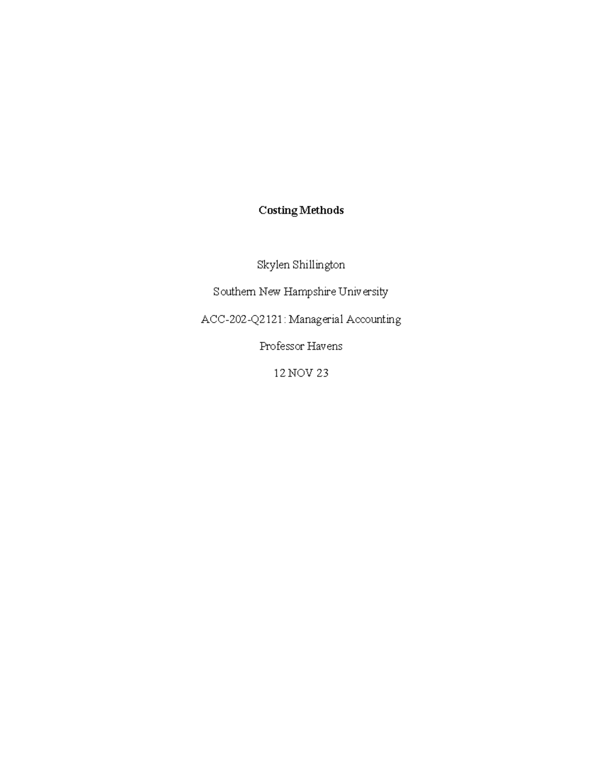 Costing Methods MOD 3 MGR Accting - Costing Methods Skylen Shillington ...