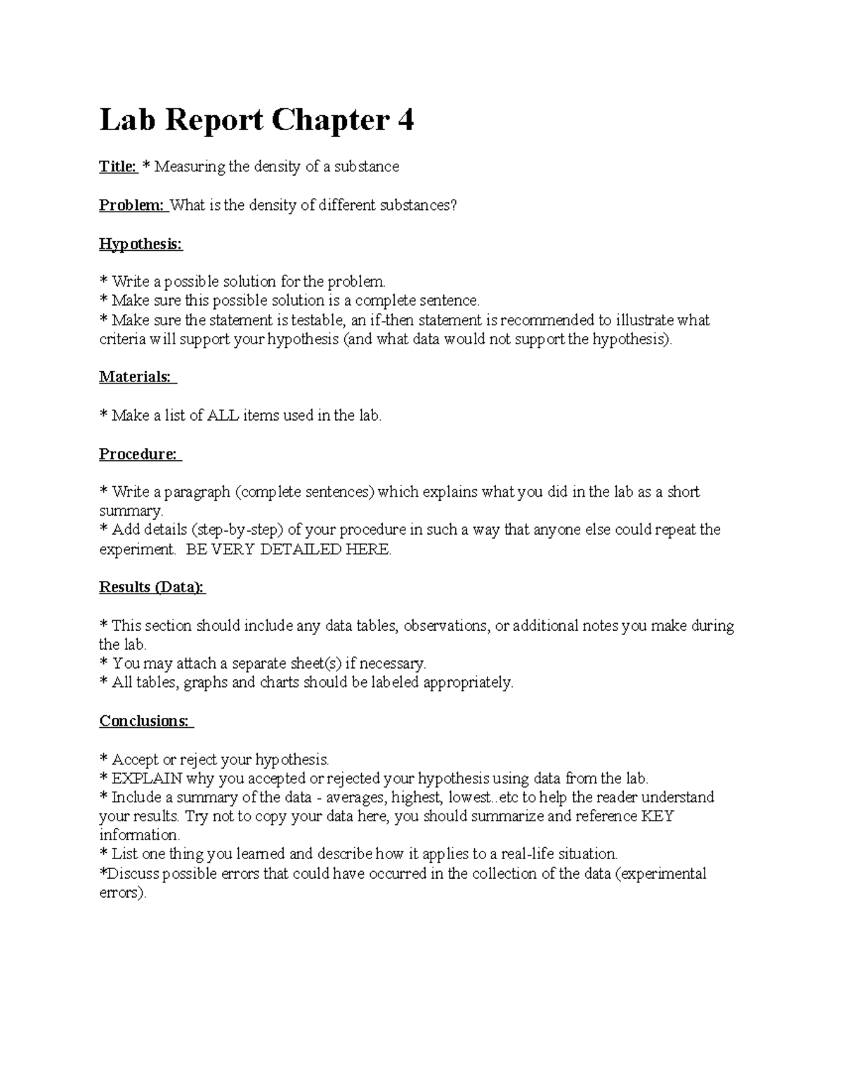 Lab Report Template for chem lab - Lab Report Chapter 4 Title ...